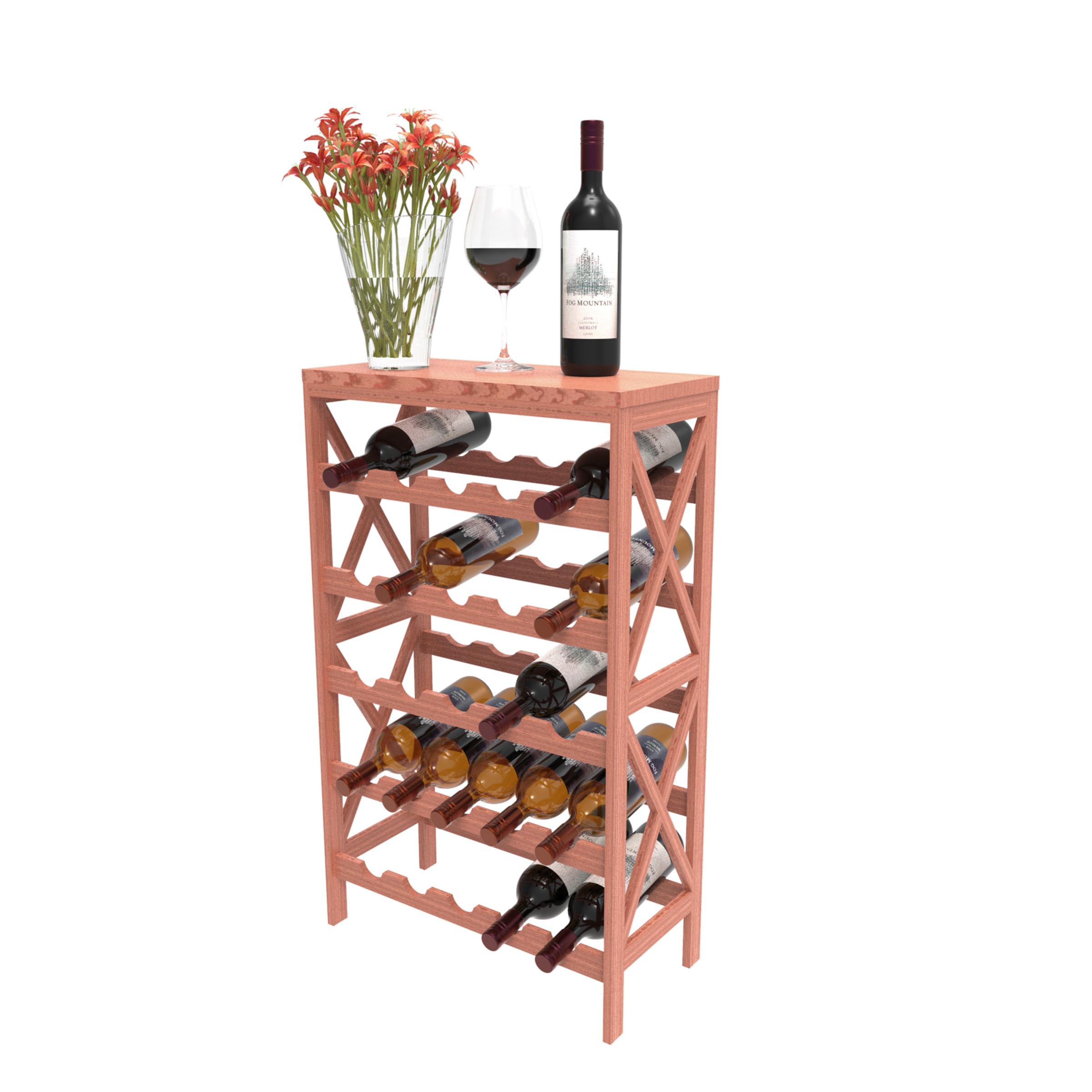 Rustic Wine Rack-Space Saving Free Standing Wine Bottle Holder for Kitchen, Bar, Dining or Living Rooms- Classic Storage Shelf by Lavish Home,Brown 10 x 21.25 x 34 inches