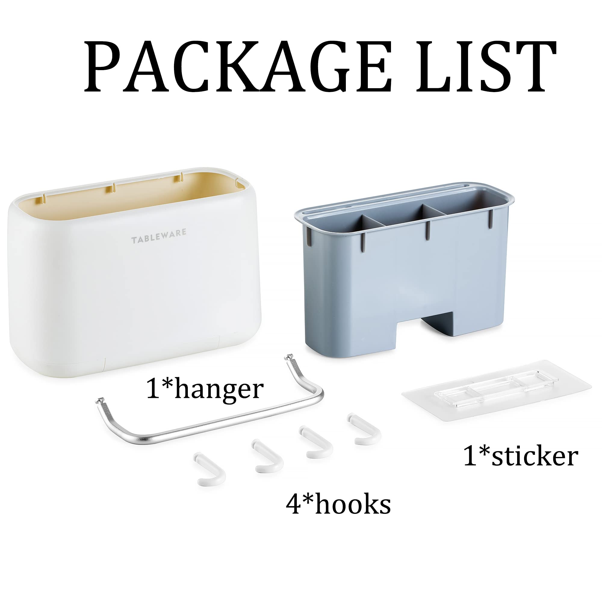 Kitchen Utensil Holder for Wall Hanging White Cooking Utensil Crock with 3 Dividers, Plastic Cutlery Caddy, Practical Utensil Pot for Counter for Fork Spoon Knife Spatula Flatware Silverware