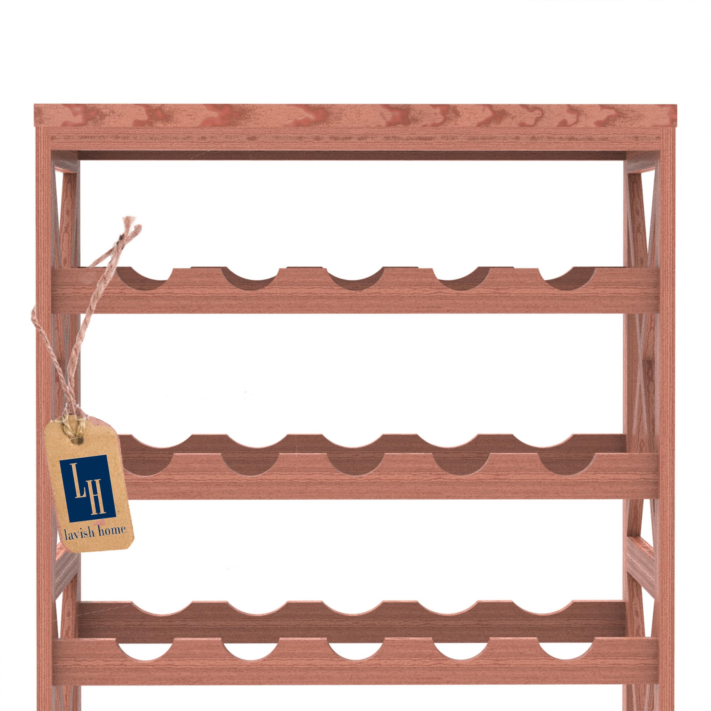 Rustic Wine Rack-Space Saving Free Standing Wine Bottle Holder for Kitchen, Bar, Dining or Living Rooms- Classic Storage Shelf by Lavish Home,Brown 10 x 21.25 x 34 inches