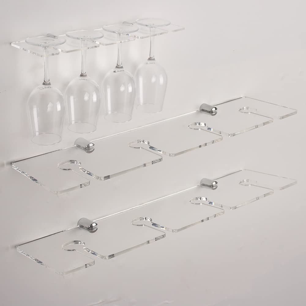 WANLIAN Wine Glass Holder Wall Mounted Wine Glass Holder Acrylic Wall Mounted Wine Glass Holder Cabinet Tableware Lower Wine Glass Holder and Wine Glass Storage Rack (Transparent 2 pieces)
