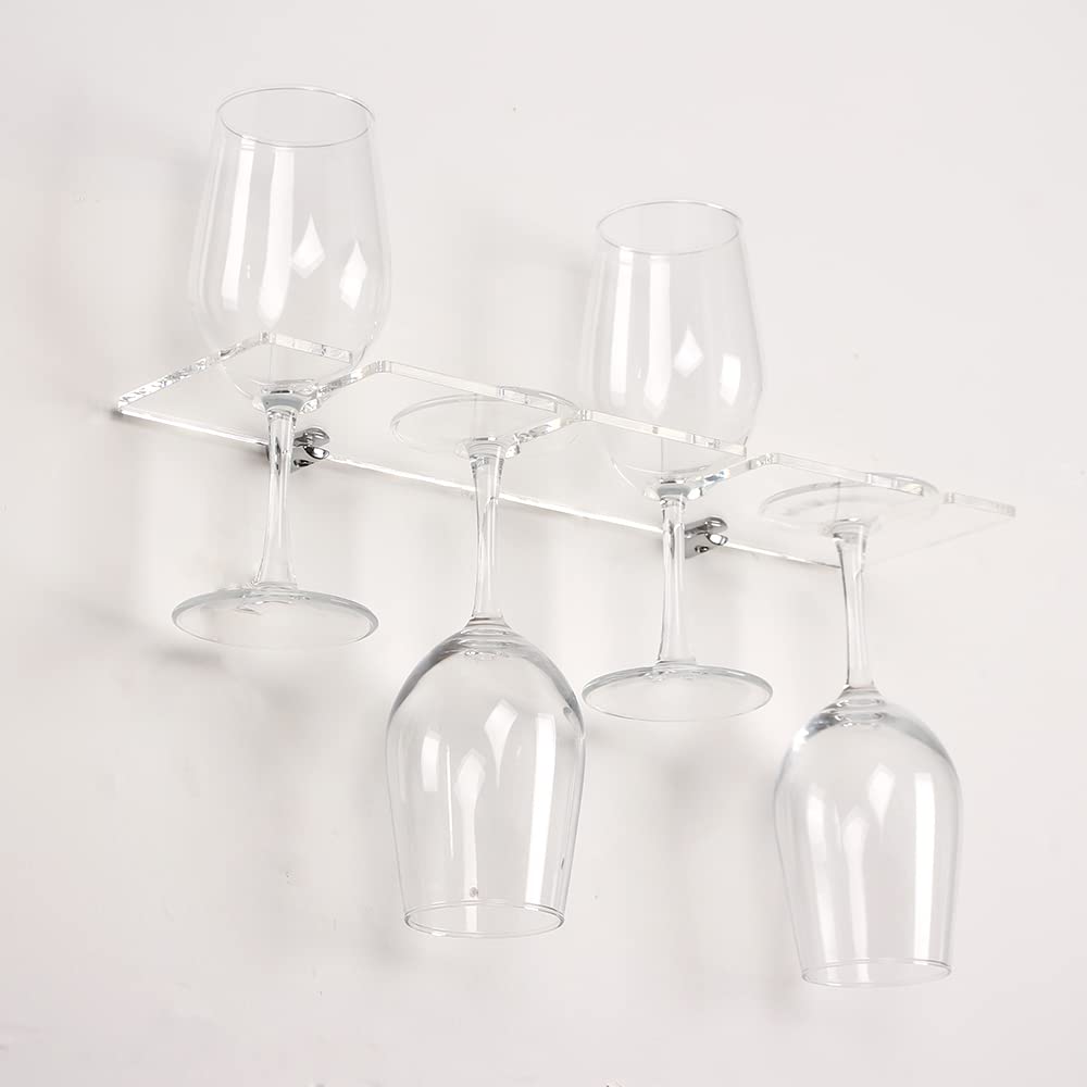 WANLIAN Wine Glass Holder Wall Mounted Wine Glass Holder Acrylic Wall Mounted Wine Glass Holder Cabinet Tableware Lower Wine Glass Holder and Wine Glass Storage Rack (Transparent 2 pieces)