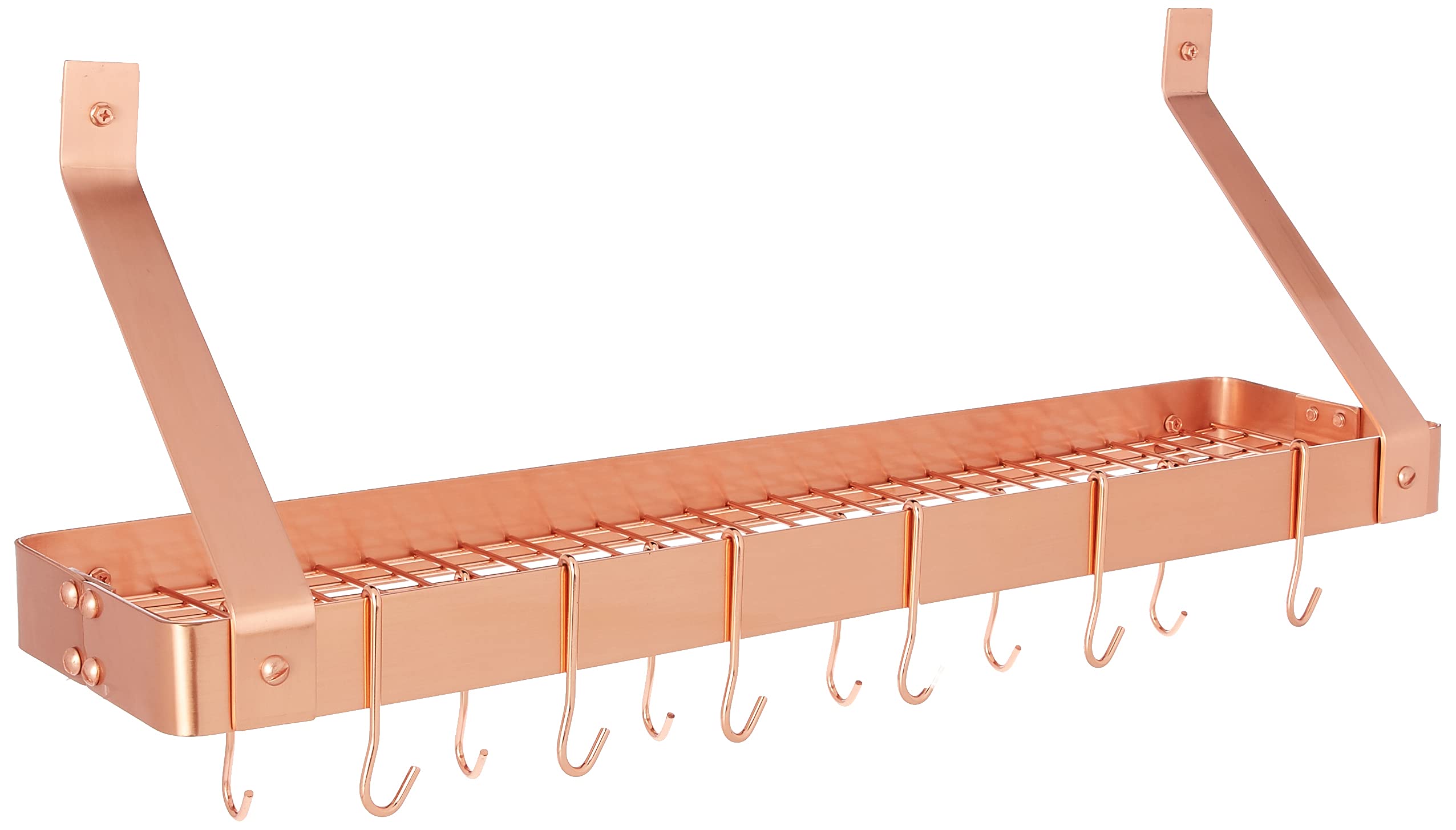 Wall-Mount Bookshelf Pot Rack with Grid & 12 Hooks