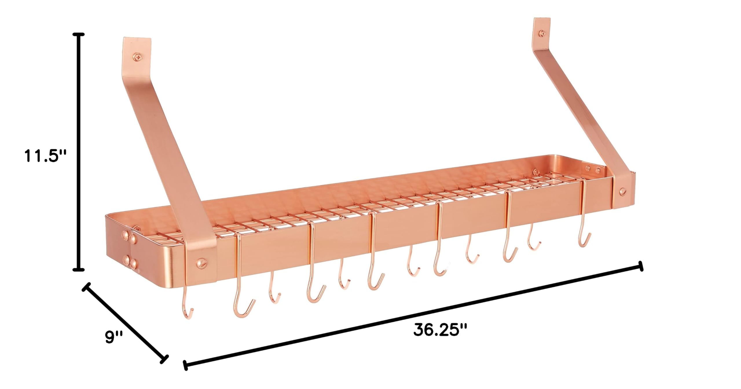 Wall-Mount Bookshelf Pot Rack with Grid & 12 Hooks