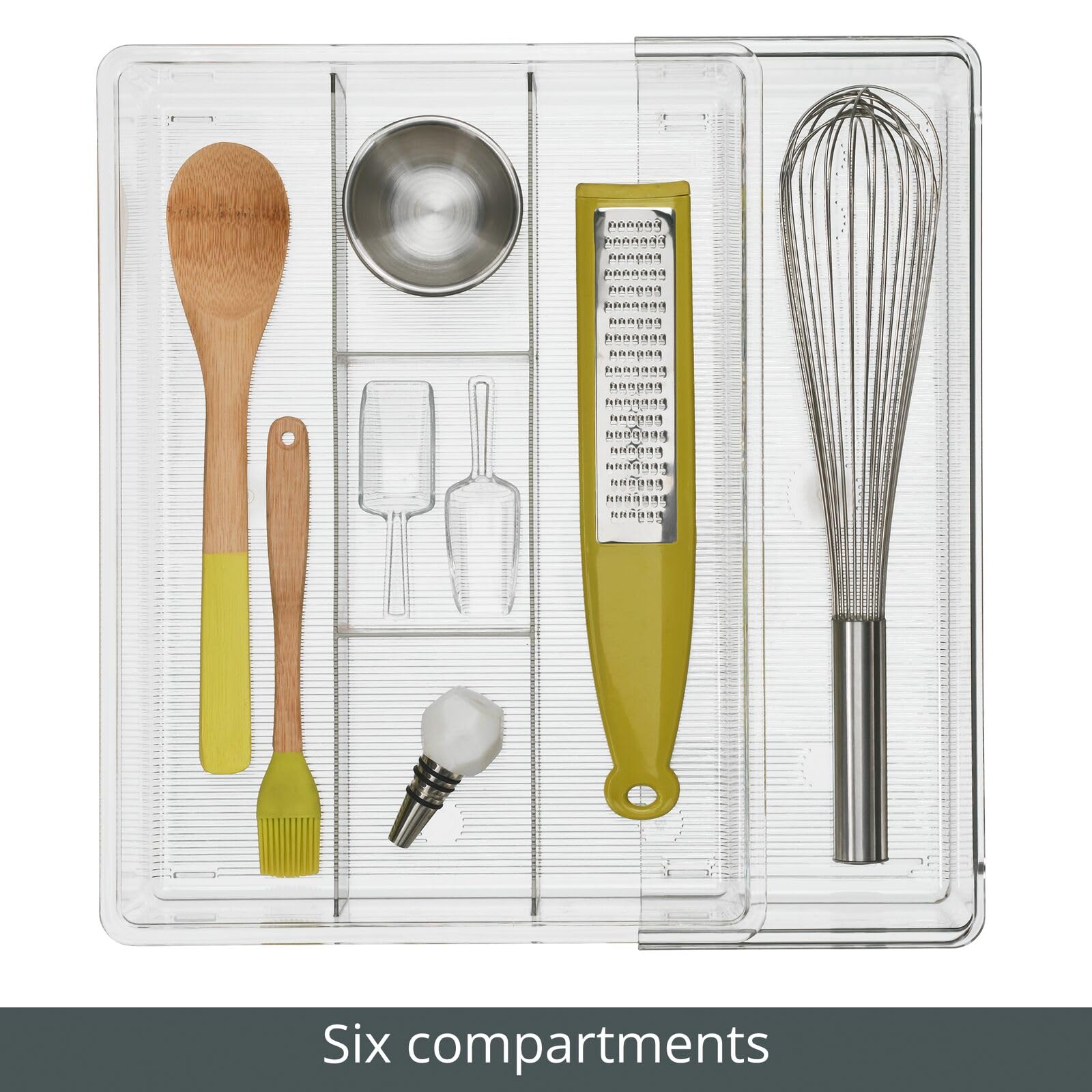 mDesign Adjustable, Expandable Plastic In-Drawer Utensil Organizer Tray Deep 5 Section Divided for Kitchen Organization; Holds Cutlery, Flatware, Silverware, Cooking Utensils, Ligne Collection, Clear