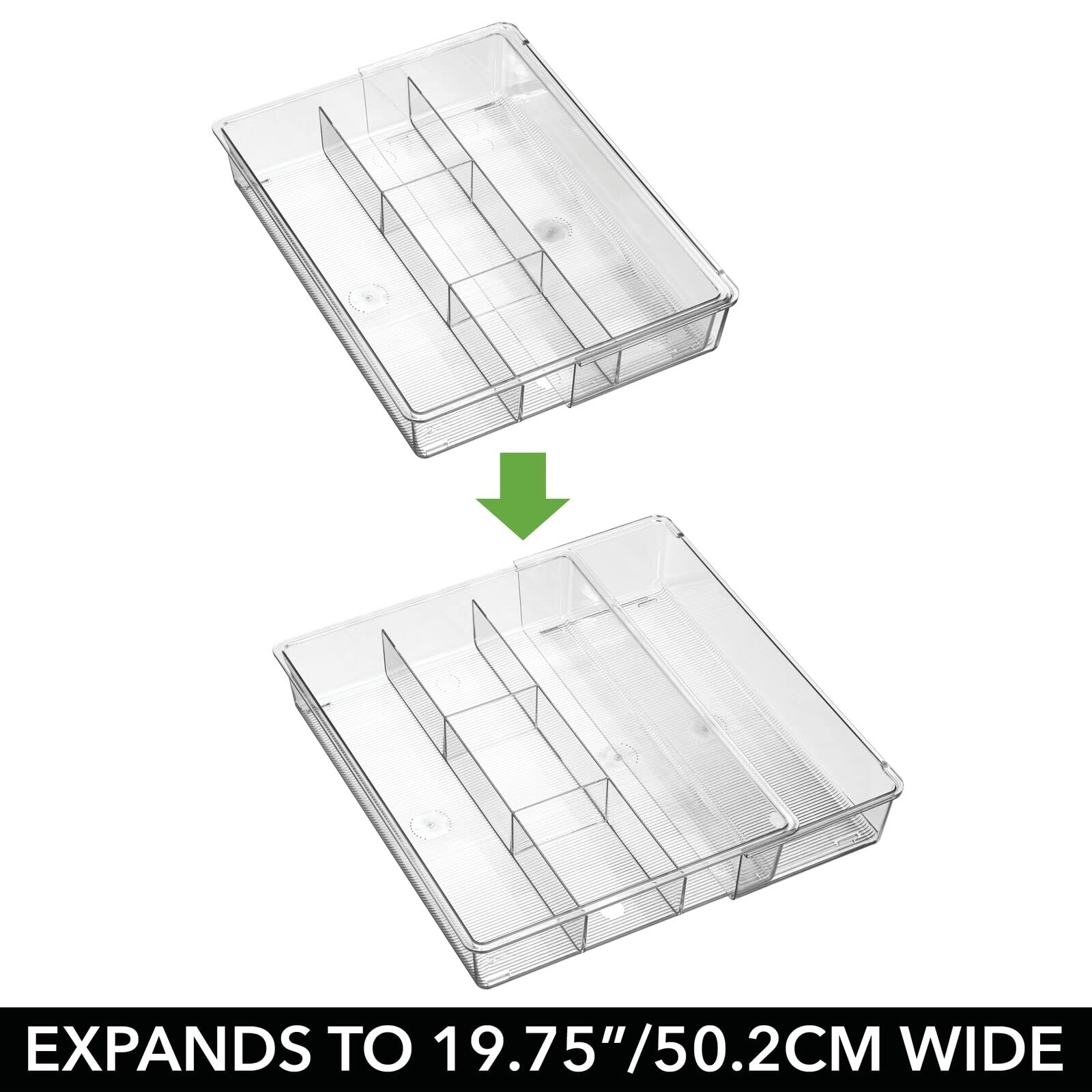 mDesign Adjustable, Expandable Plastic In-Drawer Utensil Organizer Tray Deep 5 Section Divided for Kitchen Organization; Holds Cutlery, Flatware, Silverware, Cooking Utensils, Ligne Collection, Clear