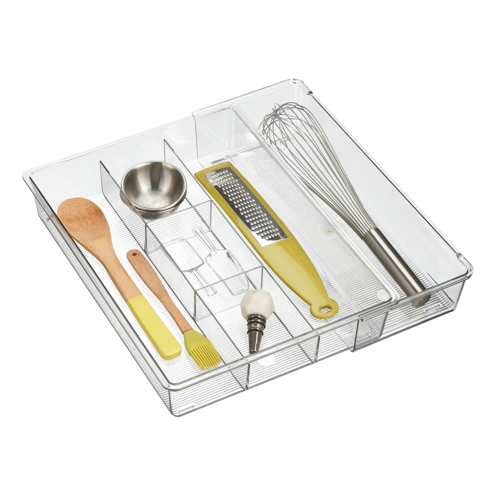 mDesign Adjustable, Expandable Plastic In-Drawer Utensil Organizer Tray Deep 5 Section Divided for Kitchen Organization; Holds Cutlery, Flatware, Silverware, Cooking Utensils, Ligne Collection, Clear