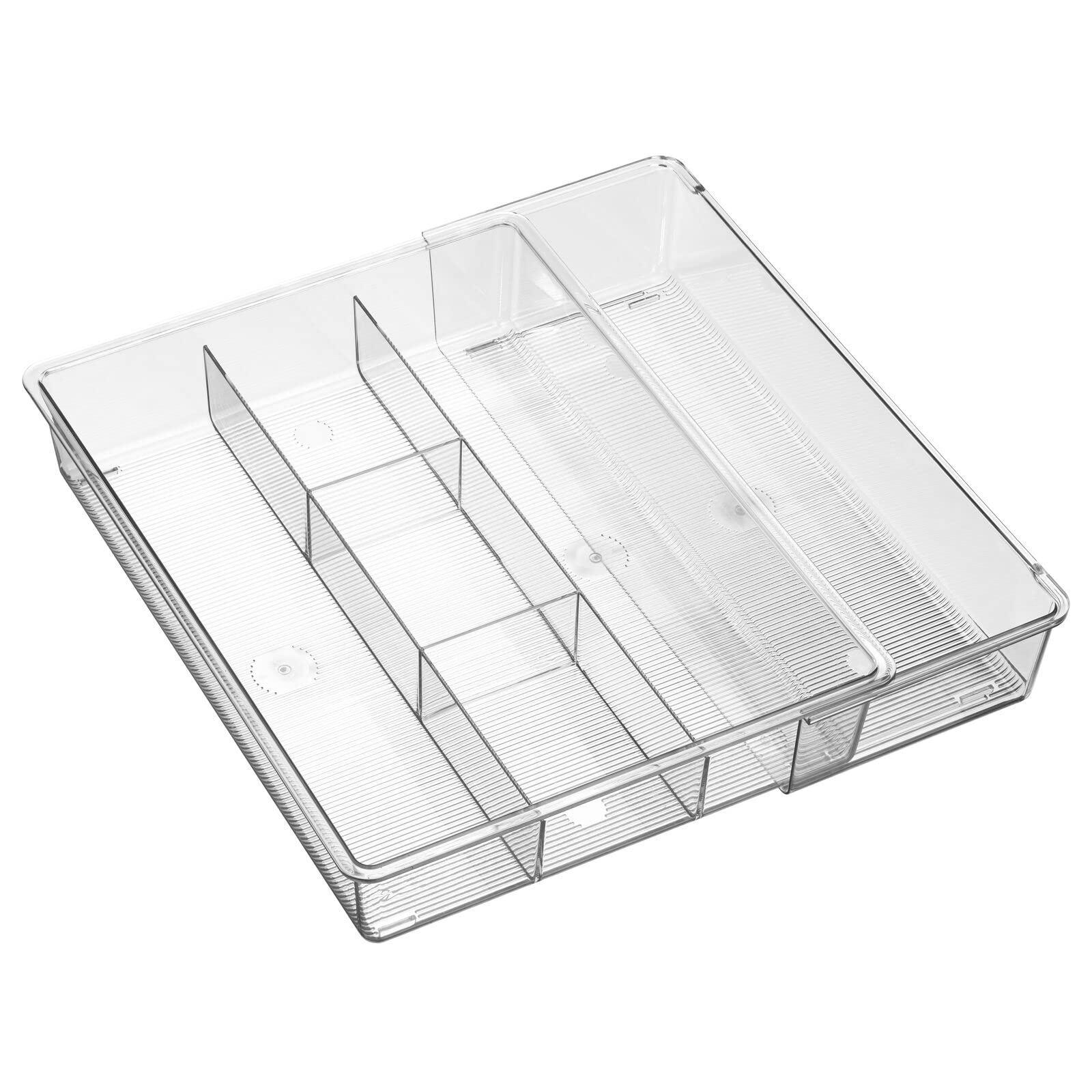 mDesign Adjustable, Expandable Plastic In-Drawer Utensil Organizer Tray Deep 5 Section Divided for Kitchen Organization; Holds Cutlery, Flatware, Silverware, Cooking Utensils, Ligne Collection, Clear