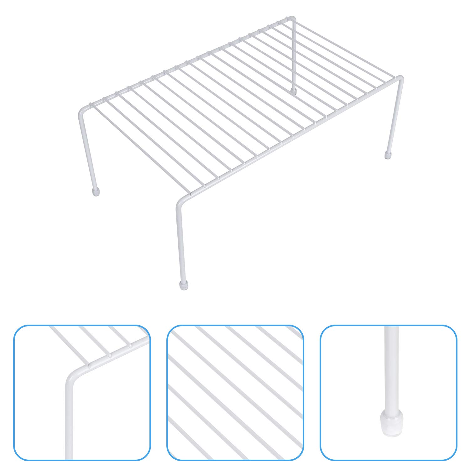 yaenoei Kitchen Storage Shelf Rack w/Plastic Feet - Medium - Steel Metal - Rust Resistant Finish - Cups, Dishes, Cabinet & Pantry Organization - Kitchen 2 Pack (White)