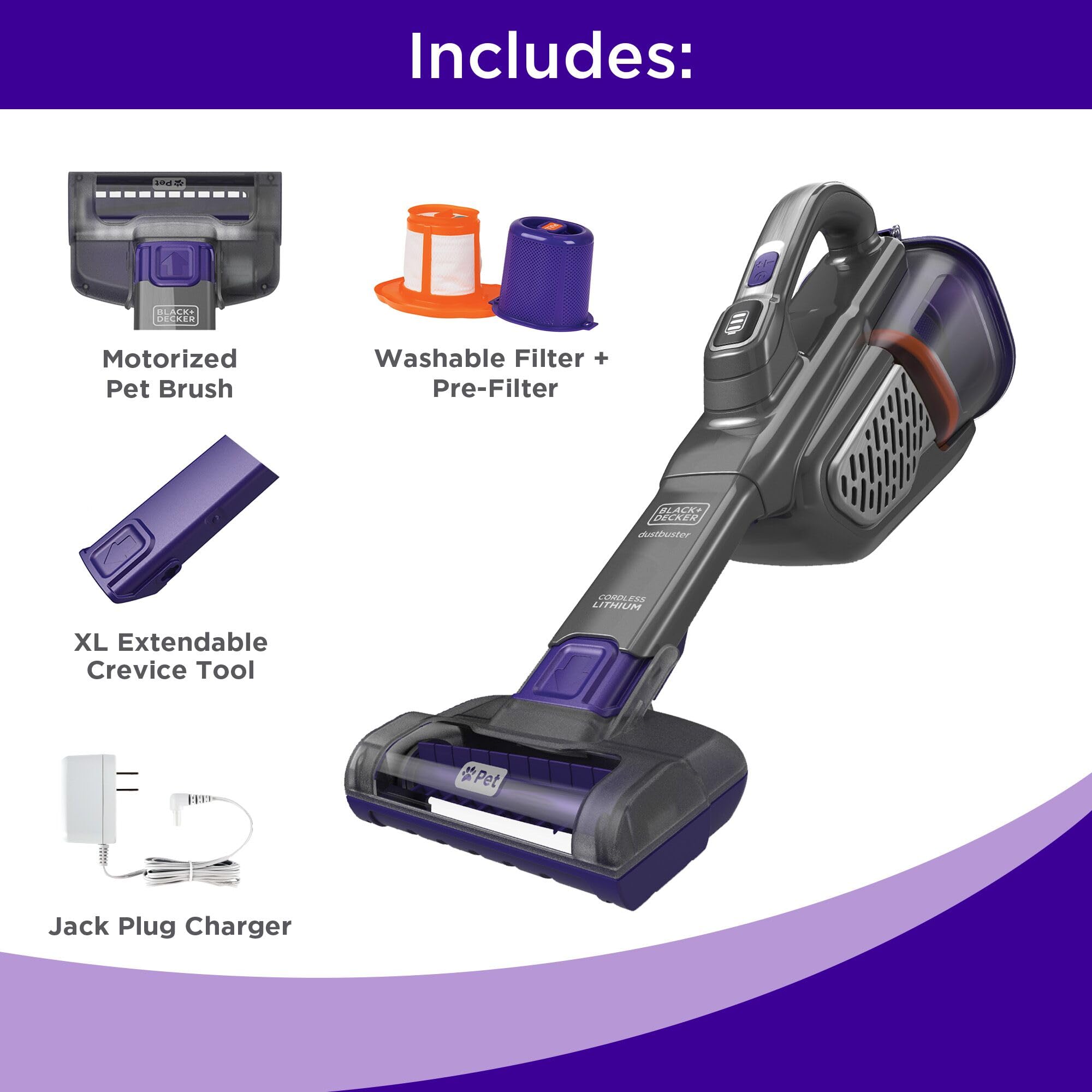 BLACK+DECKER Furbuster Handheld Vacuum for Pets, Cordless, AdvancedClean+, Gray (HHVK515JP07)