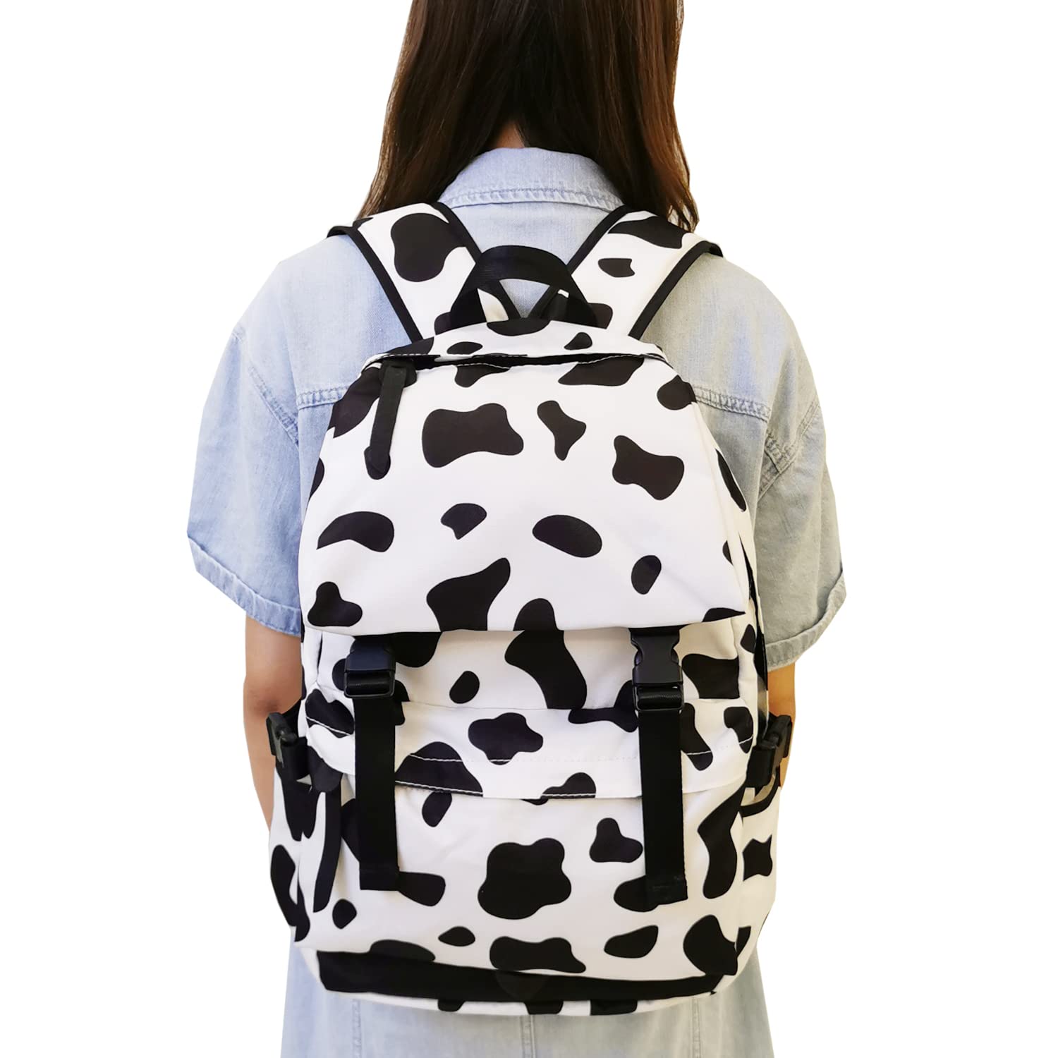 Larswon Cow Print Backpack Kawaii Backpack Cute Bag Slim Backpack Travel Rucksack School Backpack Large 13" 14" Laptop Backpack