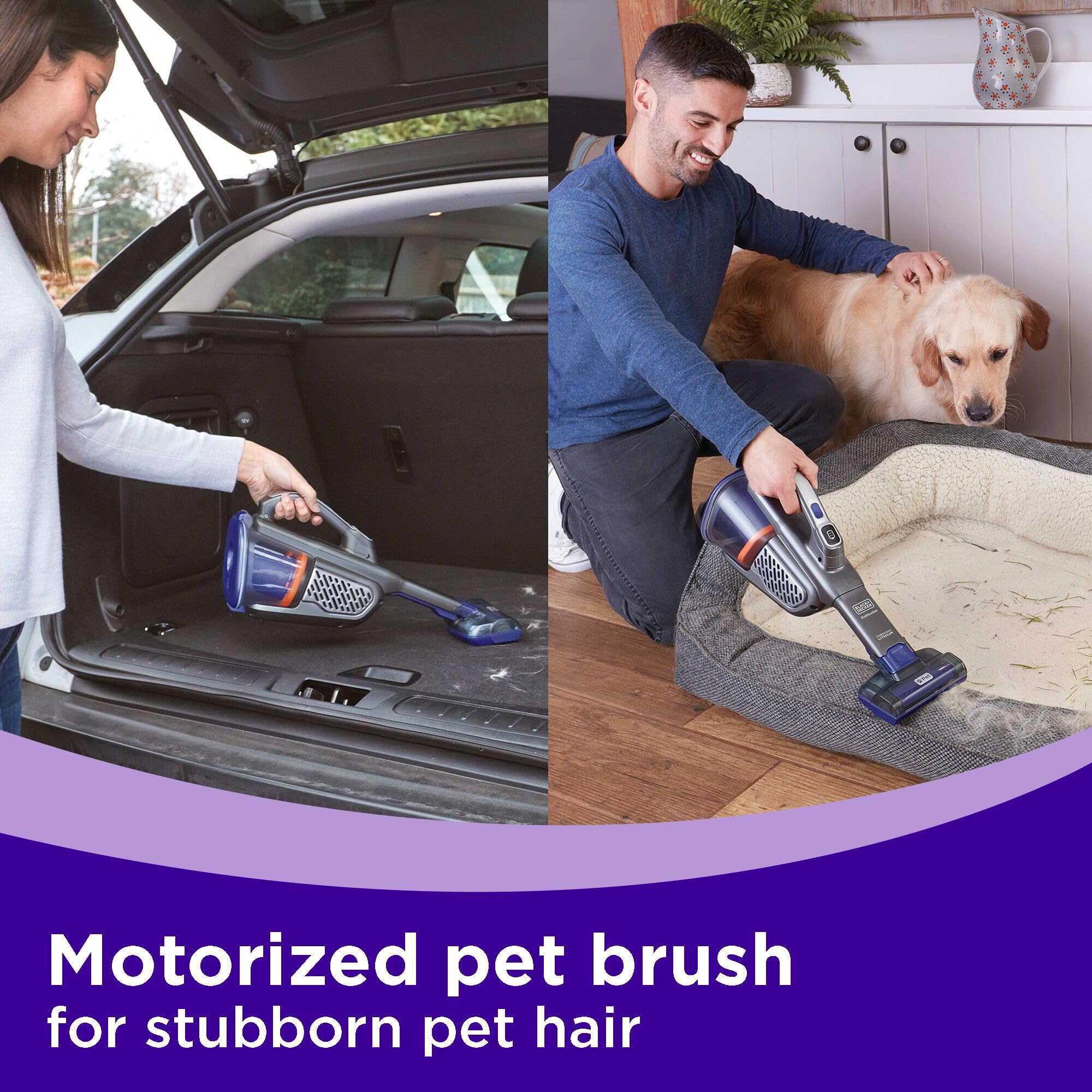 BLACK+DECKER Furbuster Handheld Vacuum for Pets, Cordless, AdvancedClean+, Gray (HHVK515JP07)