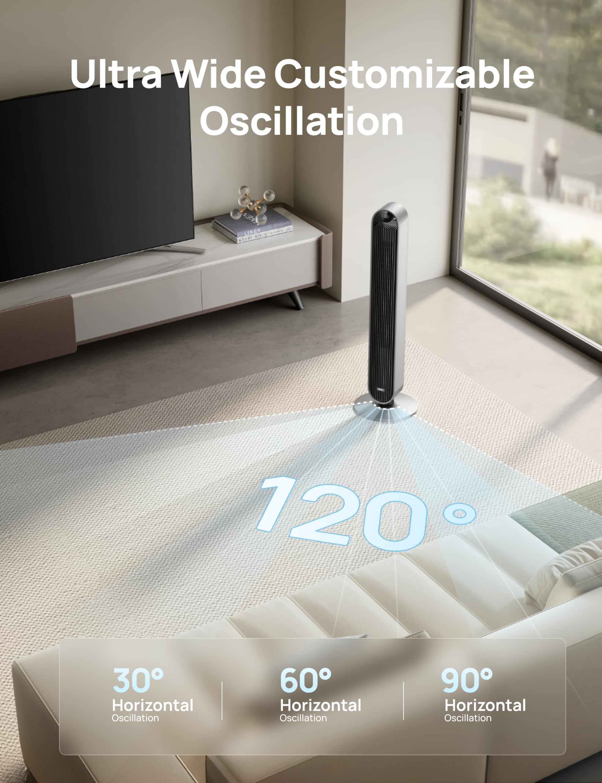 Dreo Pilot Max 120° Oscillating Tower Fan, 42 Inch Bladeless Fan for Bedroom, 25dB Quiet DC Motor, Standing Fan with Remote, 12 Hyper Wind Speeds, 4 Modes, 12H Timer Floor Fans for Home Living Room