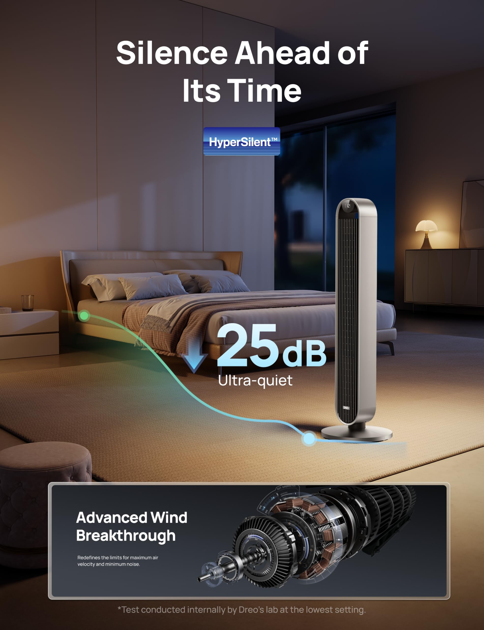 Dreo Pilot Max 120° Oscillating Tower Fan, 42 Inch Bladeless Fan for Bedroom, 25dB Quiet DC Motor, Standing Fan with Remote, 12 Hyper Wind Speeds, 4 Modes, 12H Timer Floor Fans for Home Living Room