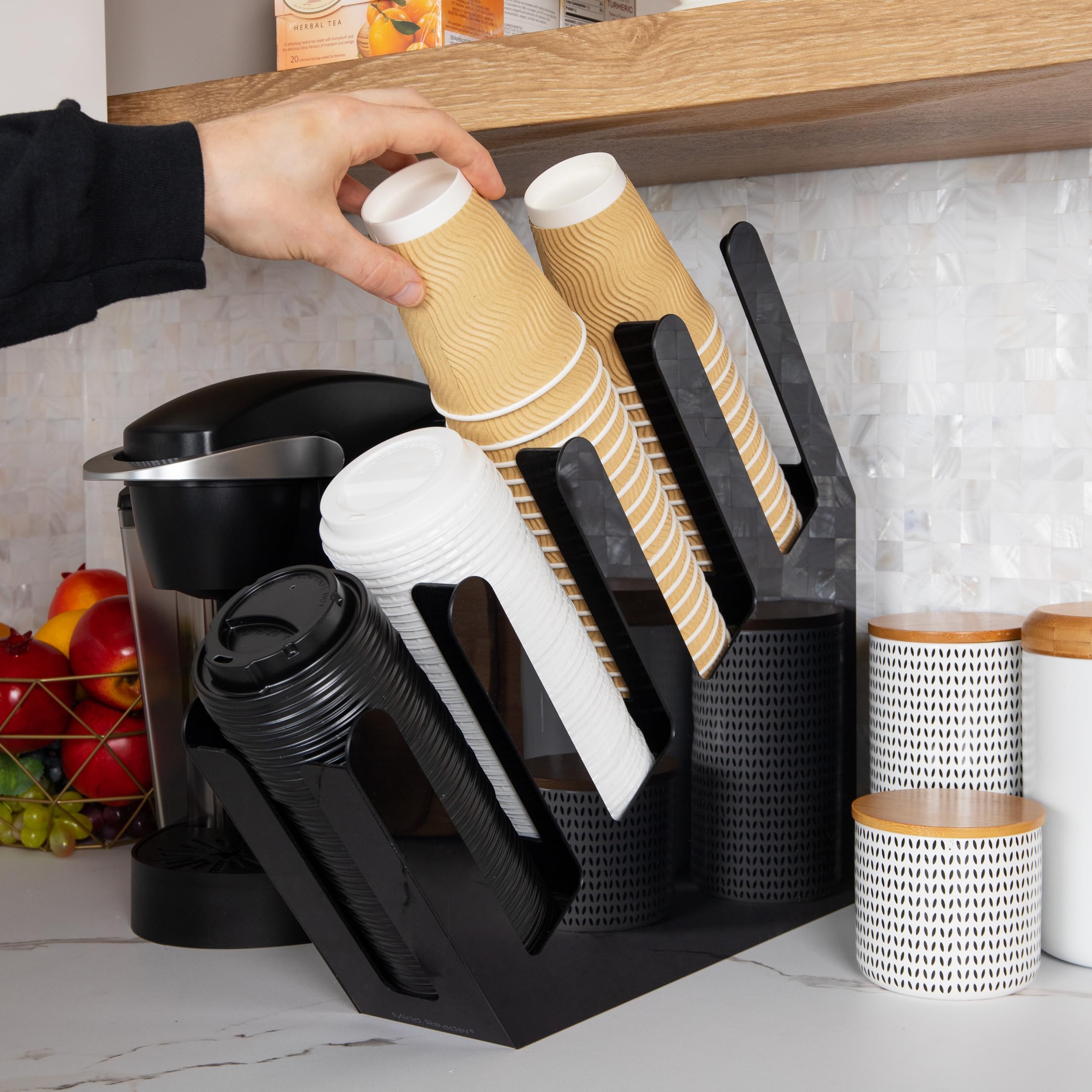 Mind Reader Fancy Cup and Lid Holder, 4 Compartment, Black Acrylic