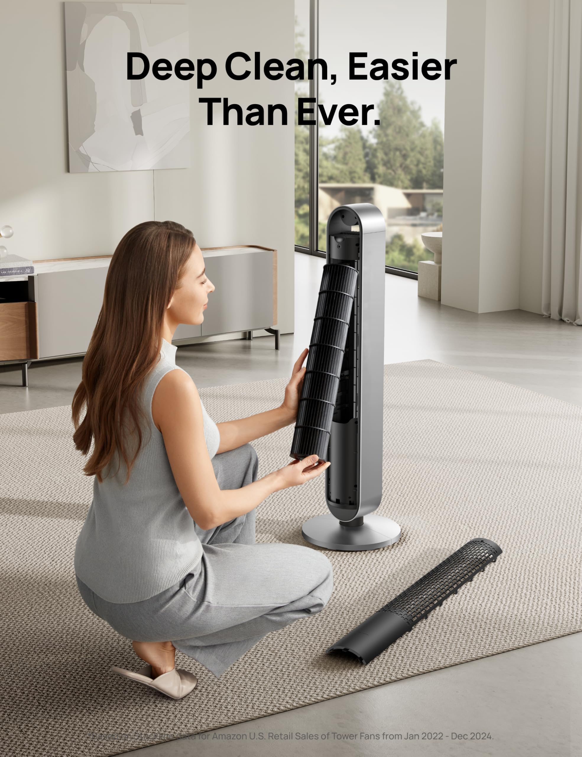 Dreo Pilot Max 120° Oscillating Tower Fan, 42 Inch Bladeless Fan for Bedroom, 25dB Quiet DC Motor, Standing Fan with Remote, 12 Hyper Wind Speeds, 4 Modes, 12H Timer Floor Fans for Home Living Room