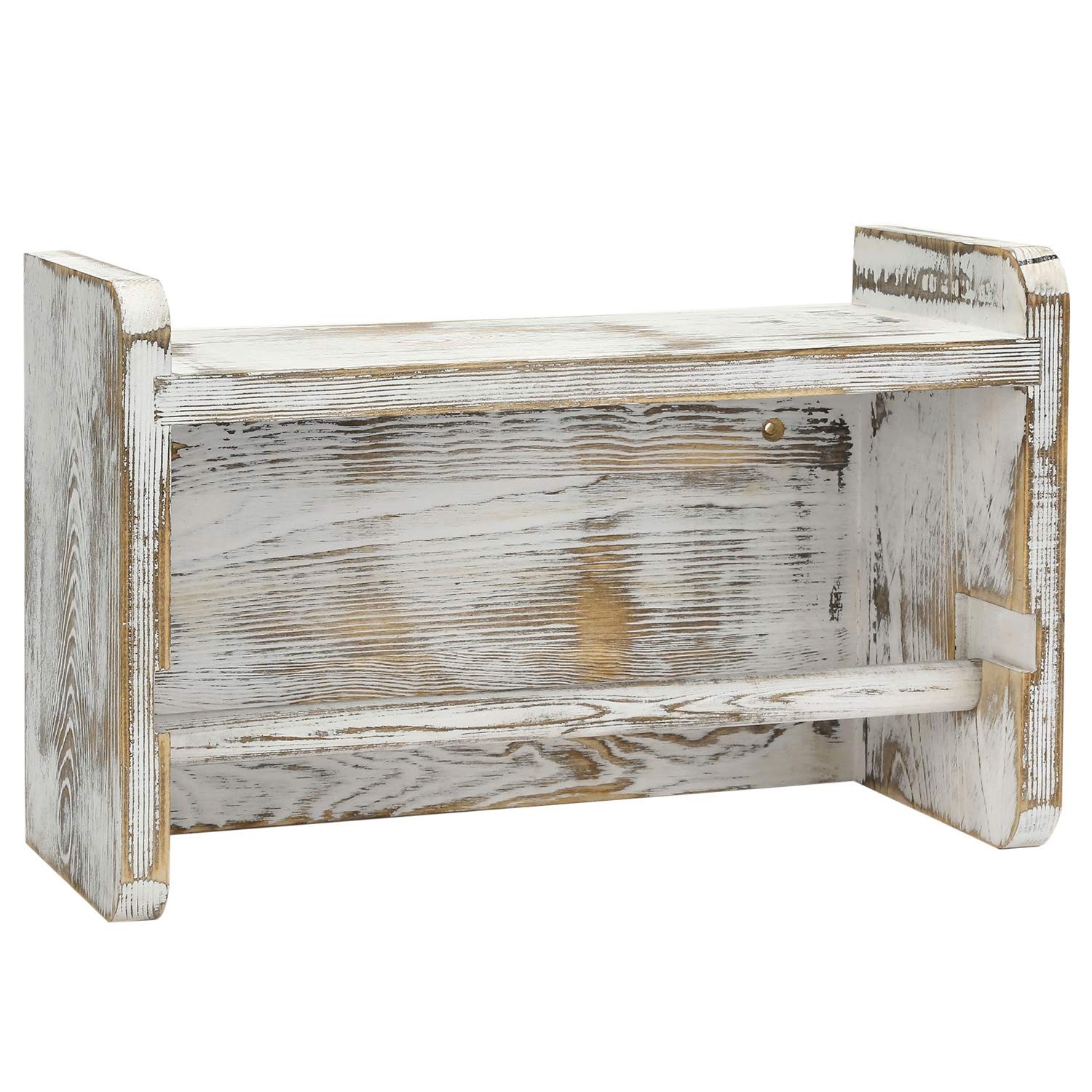 MyGift Paper Towel Roll Holder, Shabby Whitewashed Wood Farmhouse Wall Mounted Kitchen Napkin Dispenser Rack with Top Storage Shelf Spice Racks