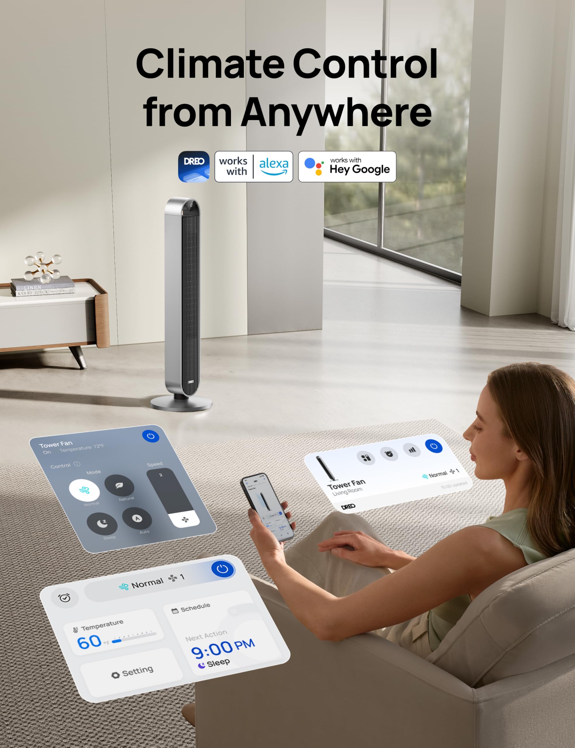 Dreo Pilot Max 120° Oscillating Tower Fan, 42 Inch Bladeless Fan for Bedroom, 25dB Quiet DC Motor, Standing Fan with Remote, 12 Hyper Wind Speeds, 4 Modes, 12H Timer Floor Fans for Home Living Room
