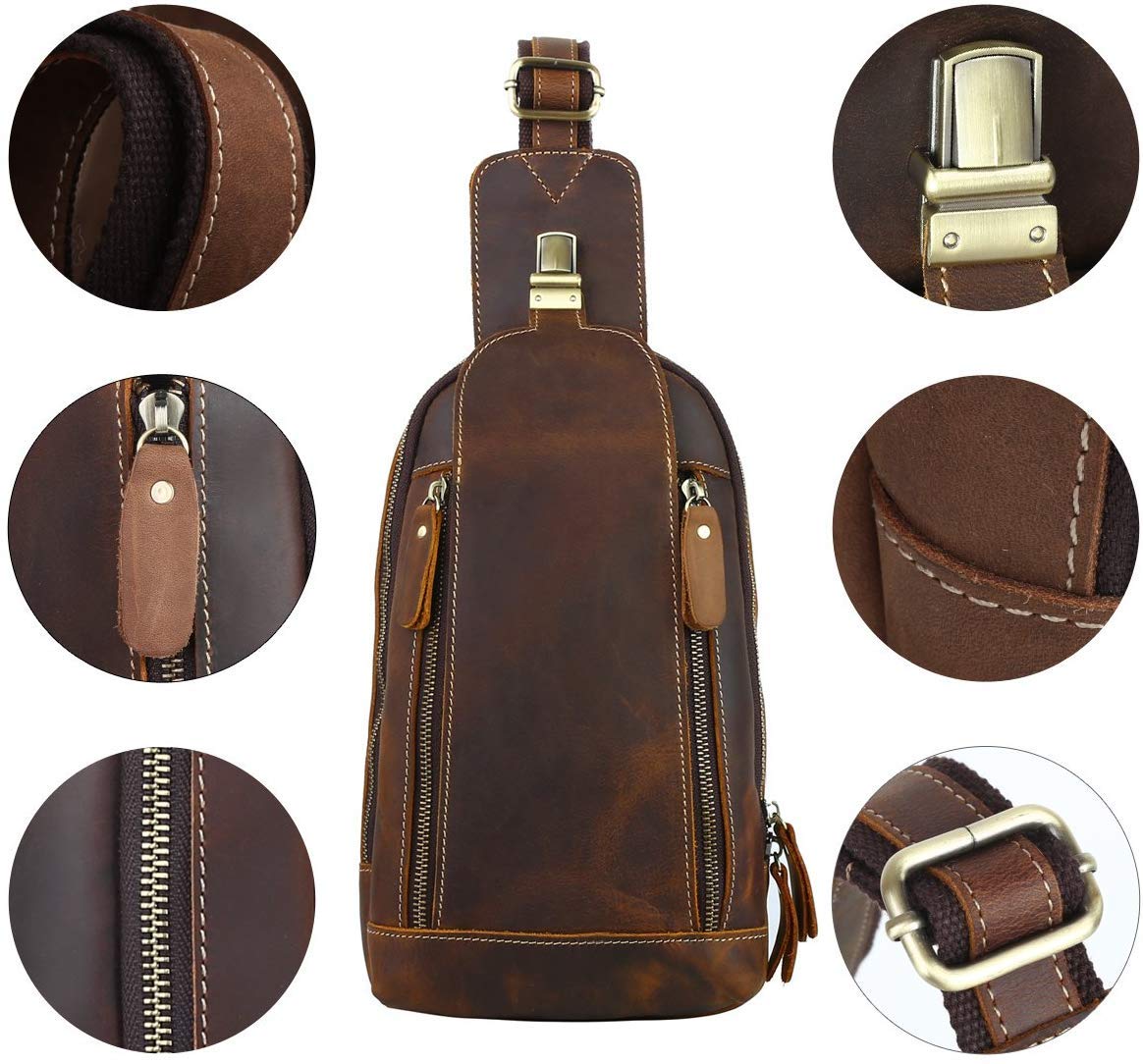 Leathario Men's Leather Sling bag Chest bag One shoulder bag Crossbody Bag Backpack for men