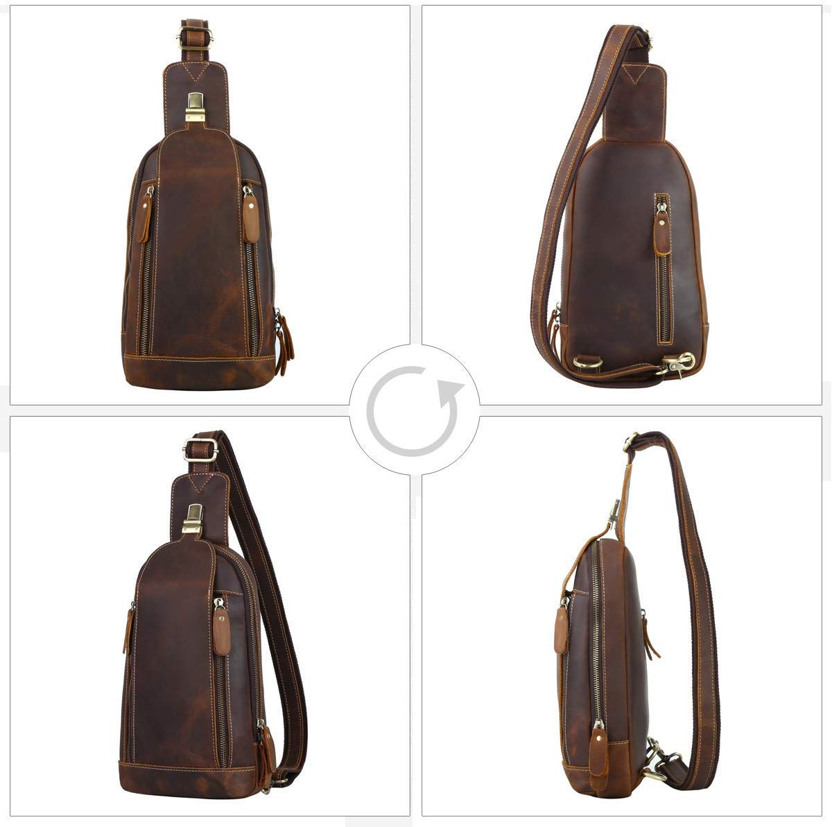 Leathario Men's Leather Sling bag Chest bag One shoulder bag Crossbody Bag Backpack for men