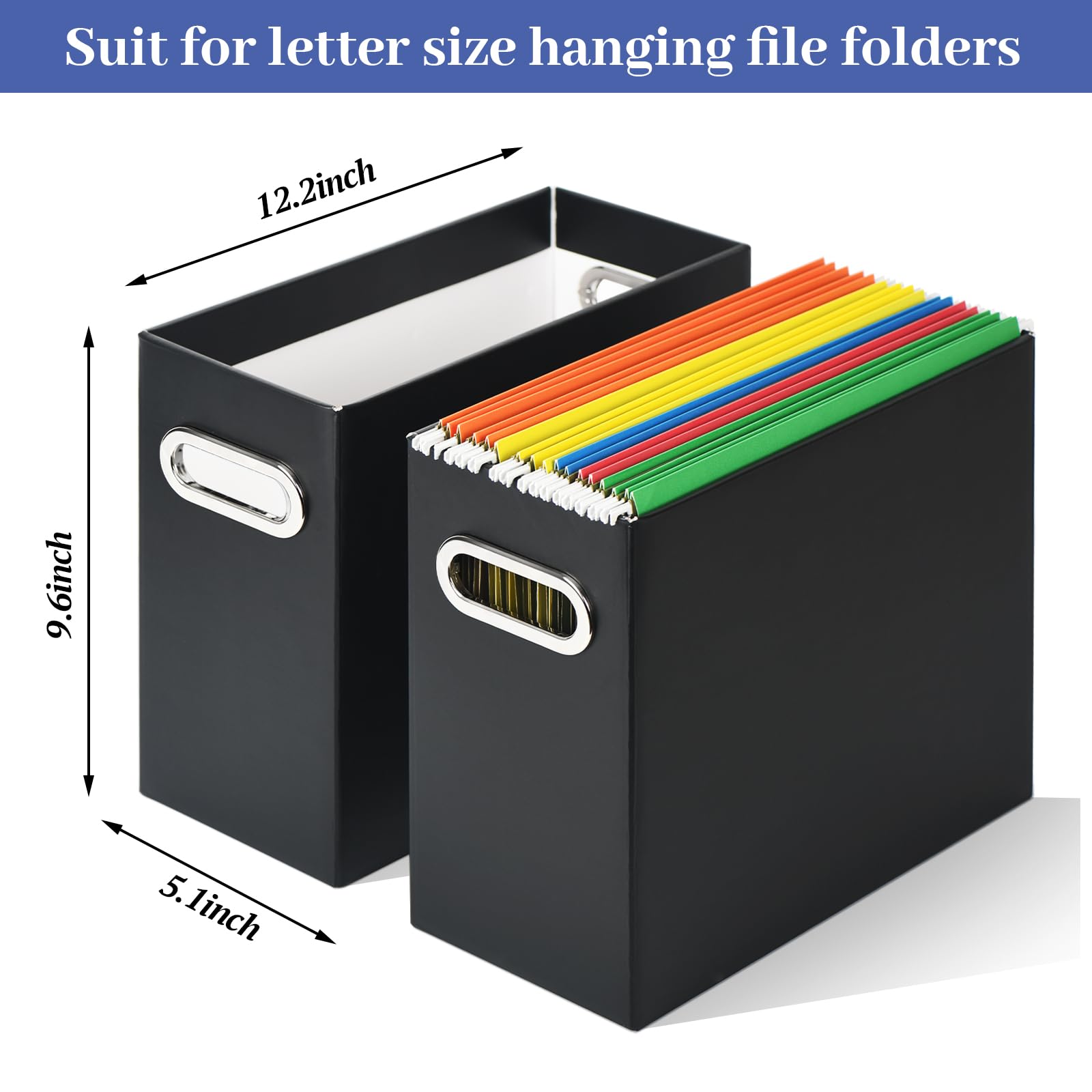 Tunnkit File Organizer, Cardboard File Box for Letter Size Hanging File Folder Storage, Collapsible Hanging File Organizer with Handles for Office/ Home/ School, White, 2 Packs