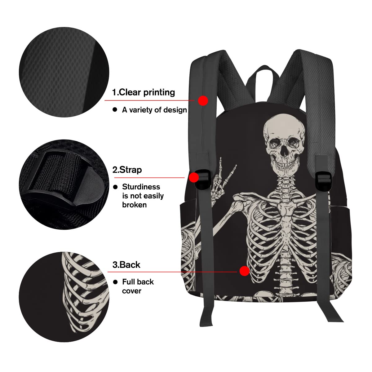 Stylish Elementary Student School Bag- Funny Human Skeleton Durable School Backpacks Outdoor Daypack Travel Packback for Kids Boys Girls