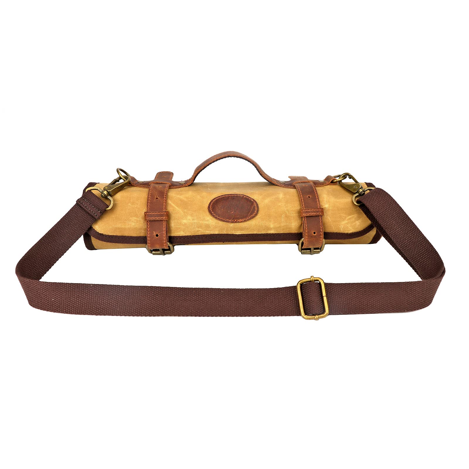 TOURBON Waxed Canvas Chef Knife Set Holder with 23 Slots and Zipper Pouch, Knives Roll Storage Bag with Removable Shoulder Strap and Leather Handle Strap