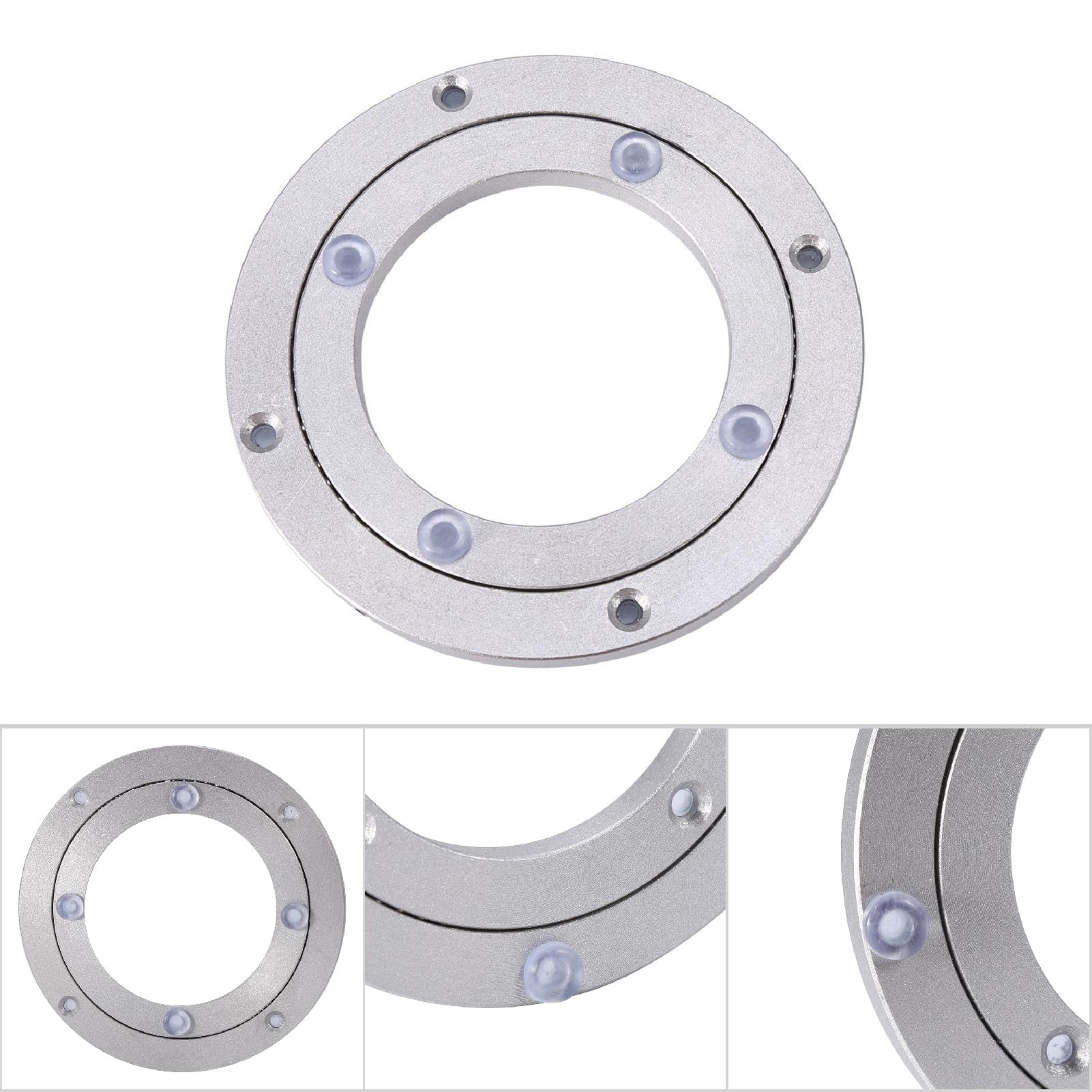 Silver Table Bearing, Heavy Duty Aluminium Alloy Hardware Rotating Turntable Bearing Swivel Plate for Dining-Table (4Inch)