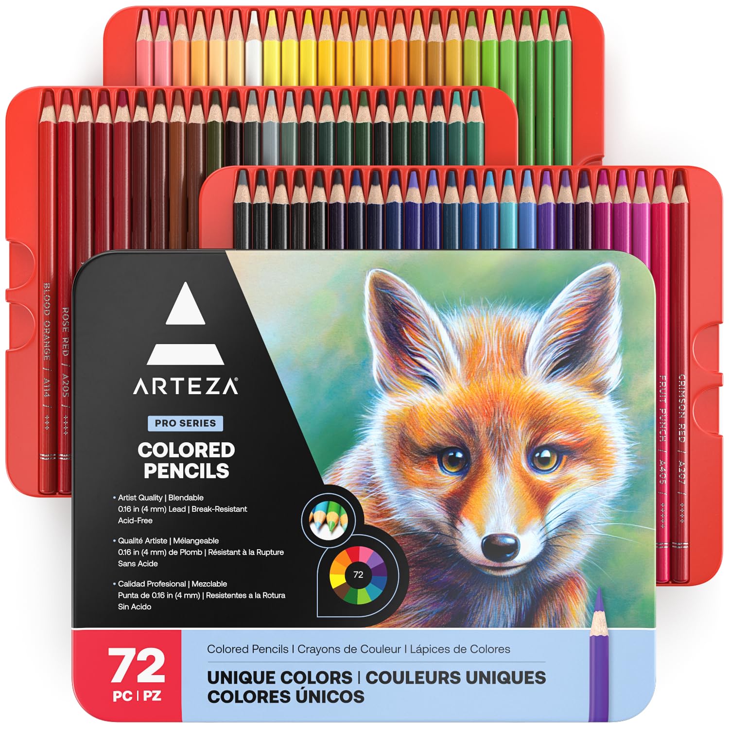 Arteza Colored Pencils, 72 Professional Drawing Pencils, Soft Wax-Based Cores, Art Supplies for Sketching, Shading, Vibrant Coloring Pencils for Beginners & Pro in Tin Box