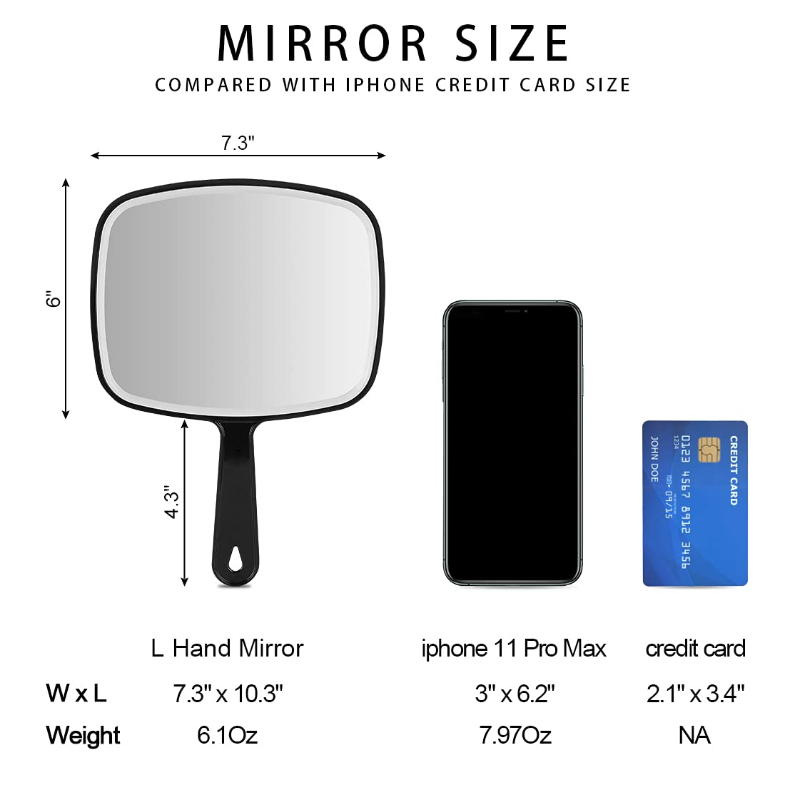Nothers Large Hand Mirror with Handle, for Vanity Makeup Home Salon Travel Use (Square Black 10.3"x7.3")