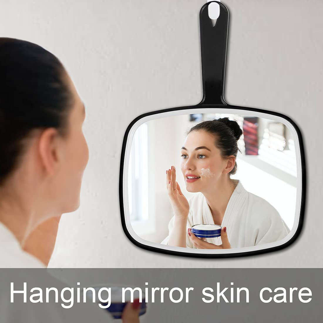 Nothers Large Hand Mirror with Handle, for Vanity Makeup Home Salon Travel Use (Square Black 10.3"x7.3")