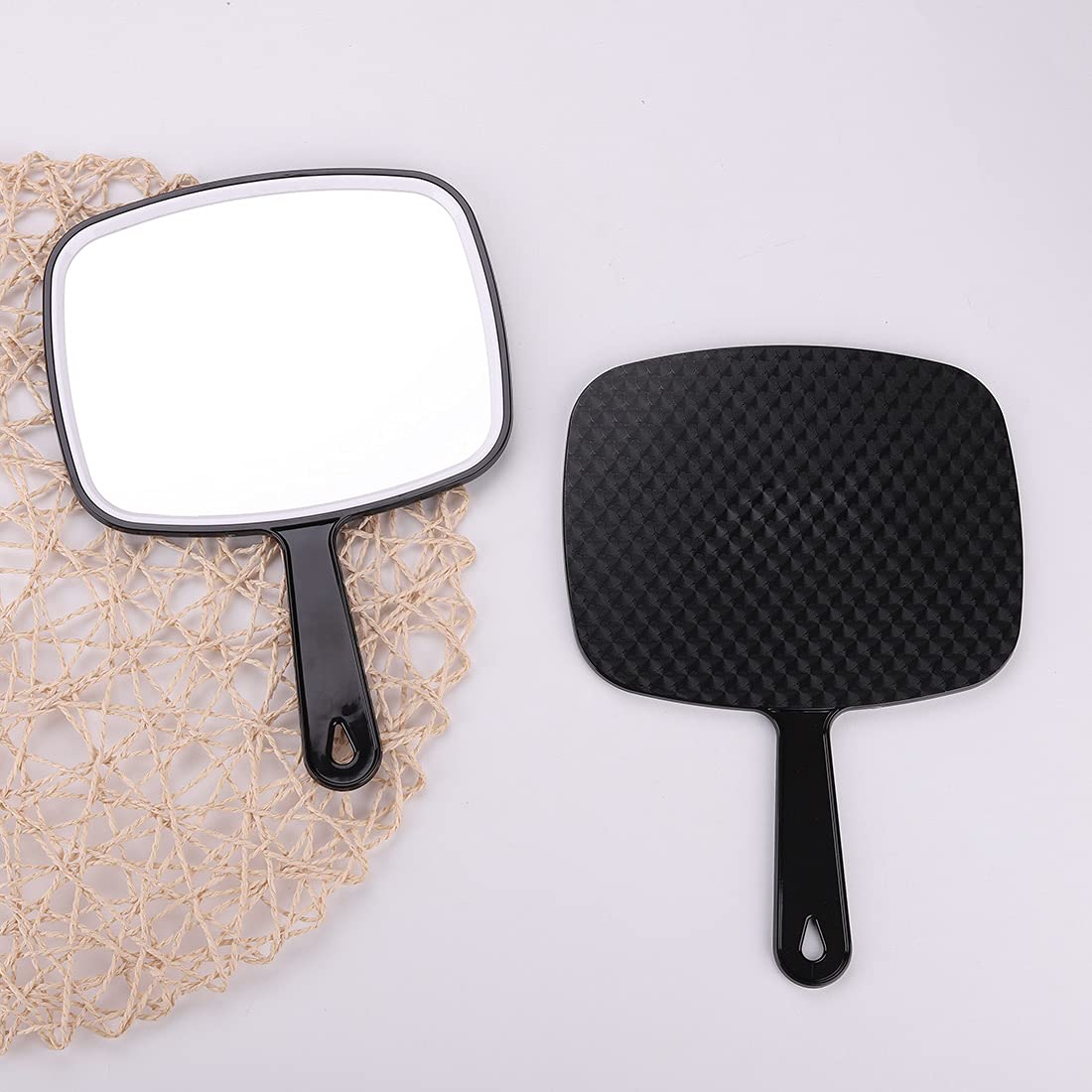 Nothers Large Hand Mirror with Handle, for Vanity Makeup Home Salon Travel Use (Square Black 10.3"x7.3")