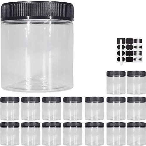 16oz Plastic Jars With Lids, Airtight Container for Food Storage, Clear Plastic Jars Ideal For Dry Food, Peanut Butter, Honey Jam,Cosmetics, Cream, Bathroom and Storage(set of16)