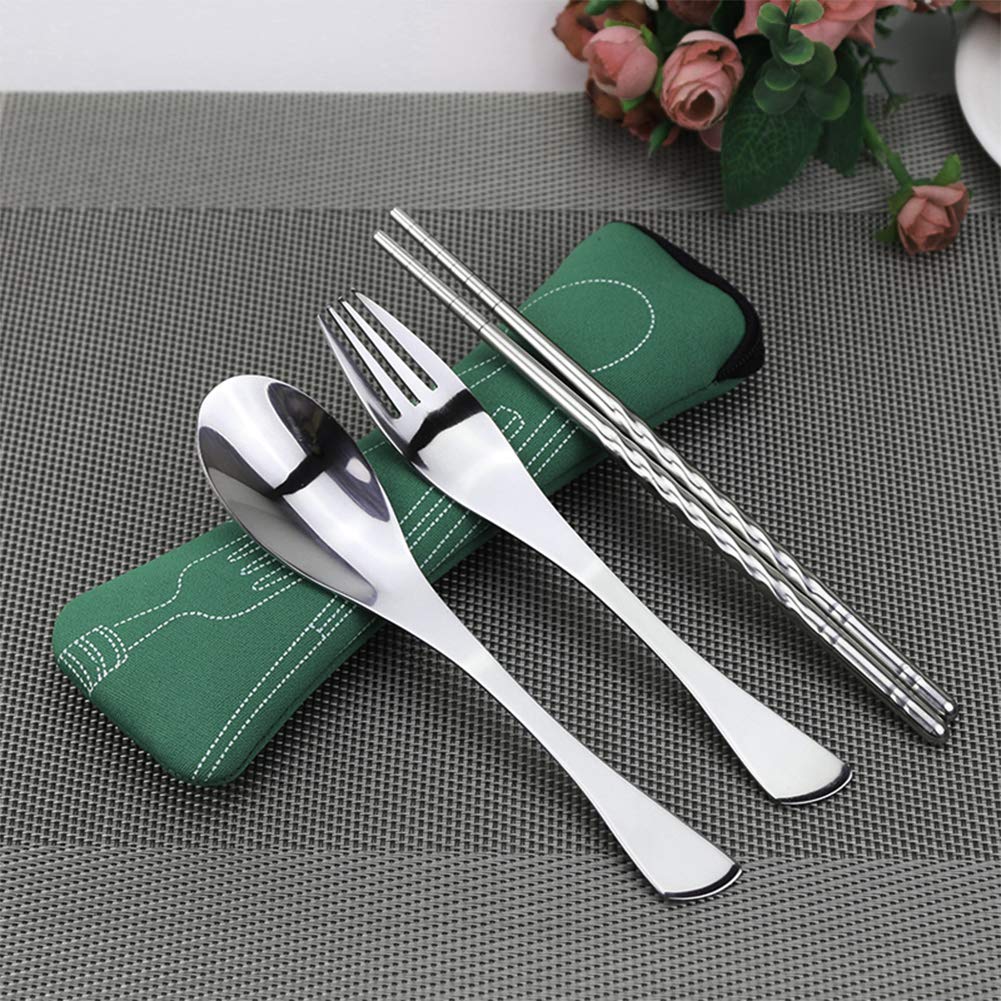 Bluelanss Portable Tableware Zipper Bag Outdoor Travel Camping Cutlery Pouch Storage Bag for Knife, Fork, Spoon, Tea Spoon, Chopsticks, Bottle Opener Green