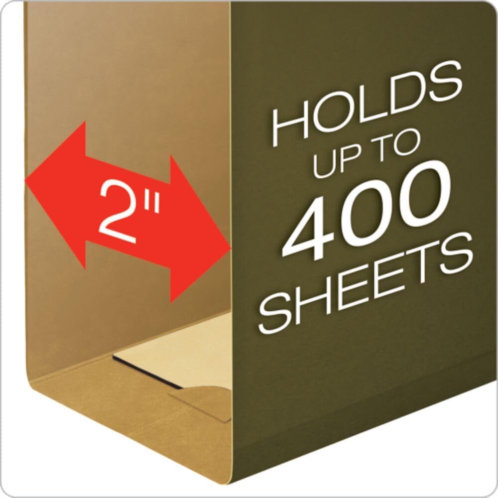 Pendaflex Extra Capacity Reinforced Hanging File Folders, 2", Letter Size, Standard green, 1/5 Cut, 25/BX (04152X2)