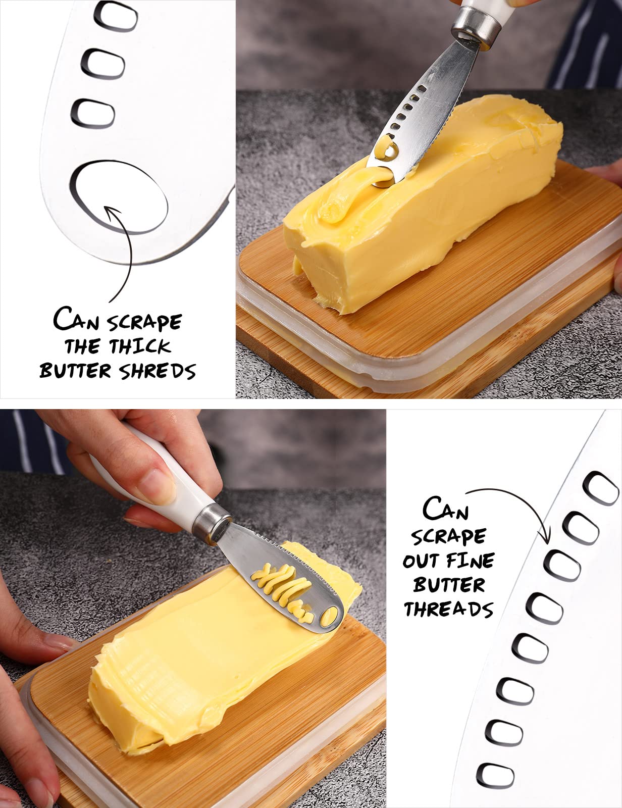 AISBUGUR Large Butter Dish with Lid for Countertop, Metal Butter Keeper with Stainless Steel Multipurpose Butter Knife, Butter Container with Double High-quality Silicone Good Kitchen Gift White