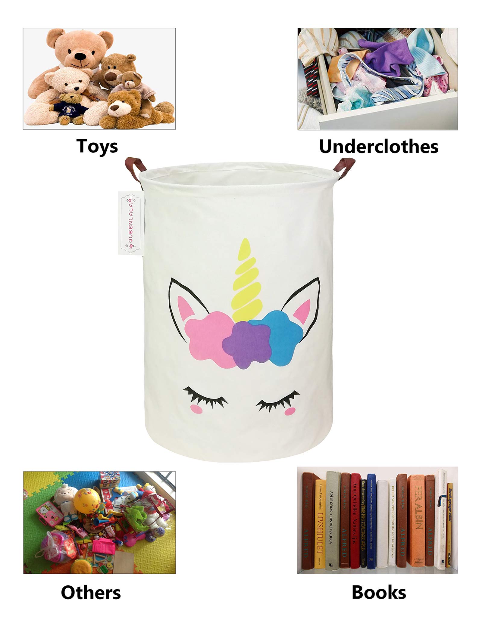 QUEENLALA Large Storage Basket,Laundry Hamper/Bathroom/Home Decor/Collapsible Round Storage Bin,Boys and Girls Hamper/Boxes/Clothing（Golden Unicorn）