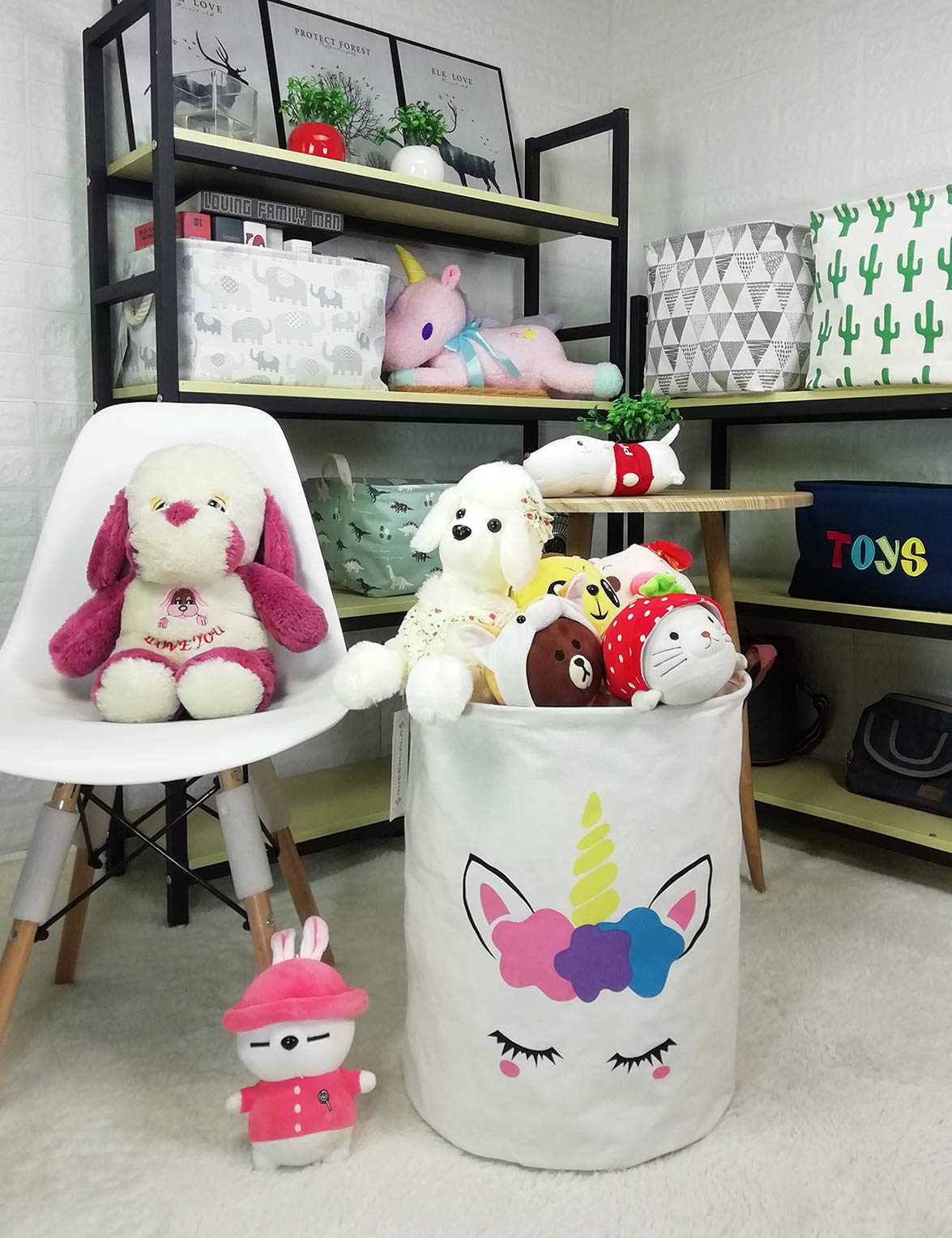 QUEENLALA Large Storage Basket,Laundry Hamper/Bathroom/Home Decor/Collapsible Round Storage Bin,Boys and Girls Hamper/Boxes/Clothing（Golden Unicorn）