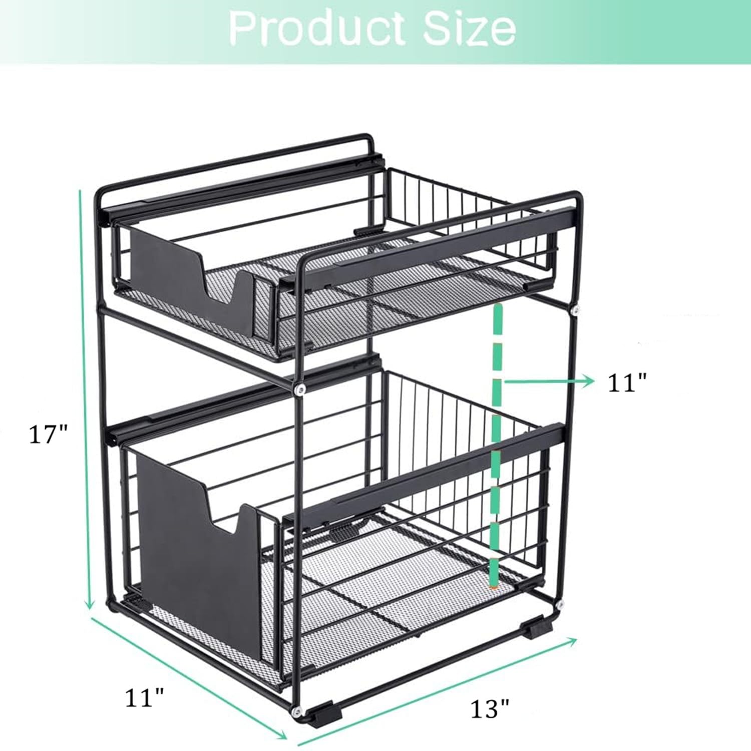 DCIGNA Stackable 2-Tie Under Sink Cabinets Organizer With Sliding Storage Drawer, Under Sink Organizer, Pull Out Cabinets Organizer Shelf, Sliding Basket Organizer Drawer For Kitchen, Bathroom, Office