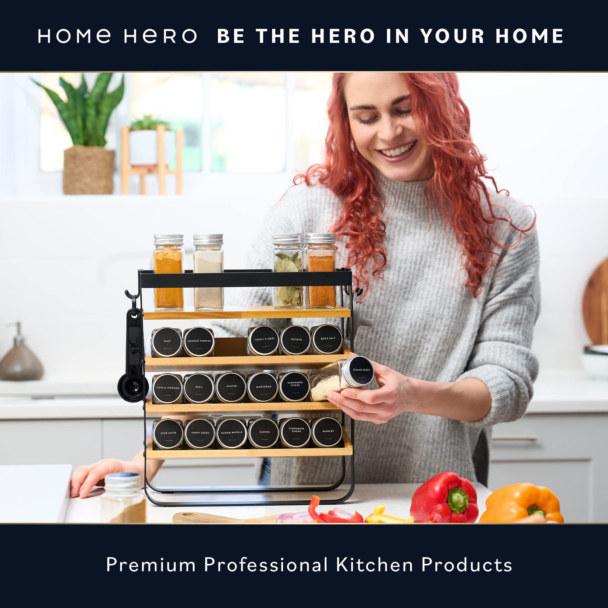 Spice Rack Organizer - Spice Organizer With 24 Jars & 3 Spice Racks - Spices Organizer, Seasoning Rack, Kitchen Spice Organizer, Spice Holder - Spice Jars And Rack, Spice Rack Organizer For Countertop