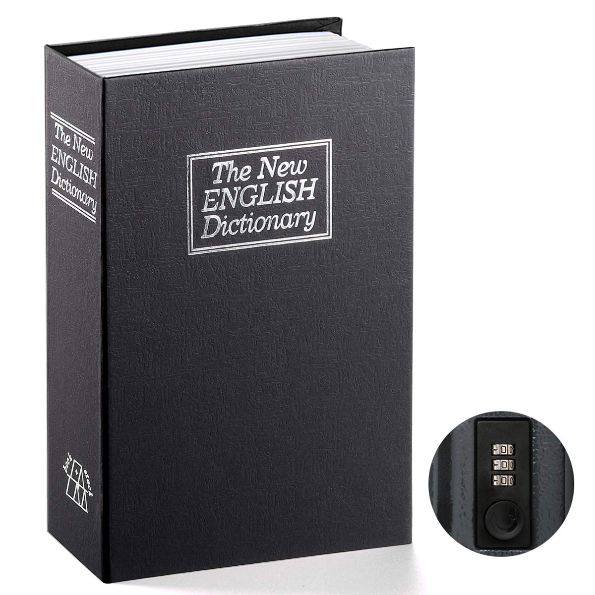 Book Safe with Combination Lock - Jssmst Home Dictionary Diversion Metal Safe Lock Box for Home Office Code Lock Money Box High Capacity, 9.5 x 6.2 x 2.2 inch, SM-BS0402L, black large
