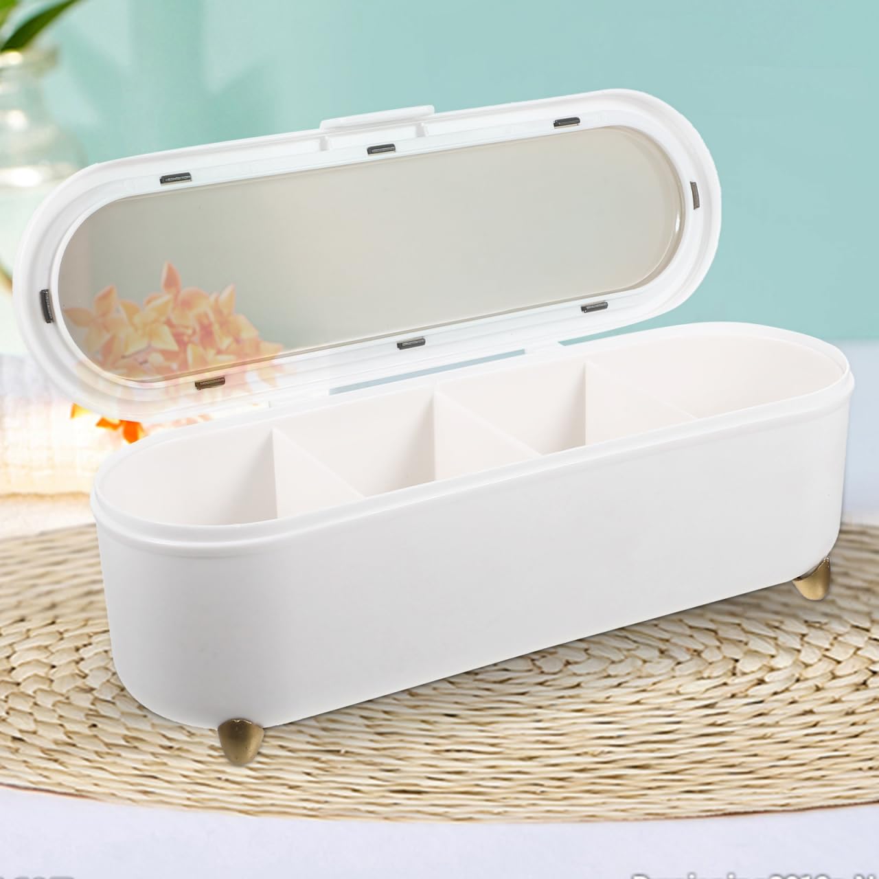 Hemoton Flatware Tray with Lids Plastic Cutlery Storage Box Kitchen Cutlery Utensil Drawer Organizer with Cover Silverware Countertop Storage Containers (White)