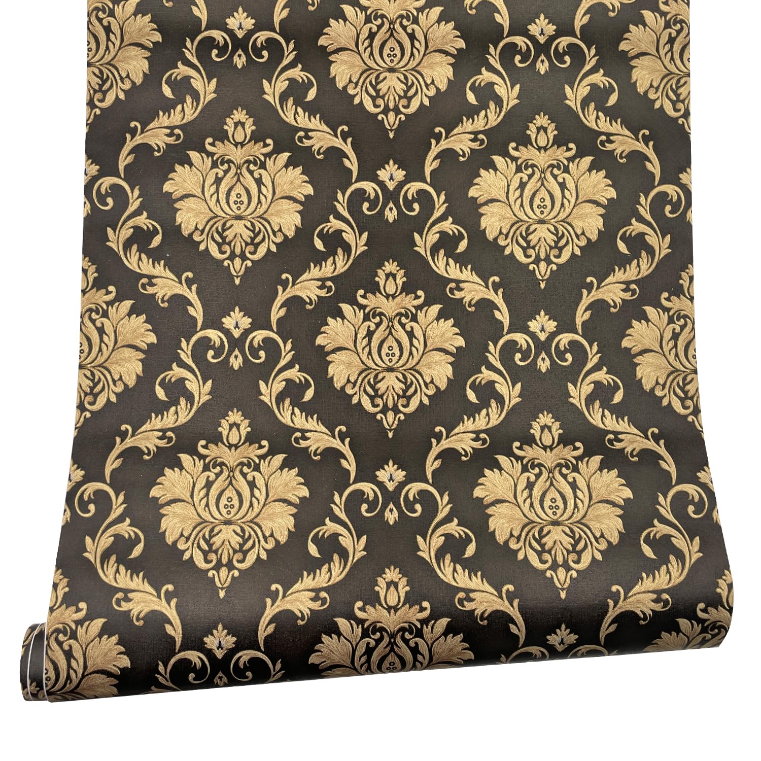 Yifasy Coffee Damask Cabinet Liner Self-Adhesive Shelf Drawer Paper Black Easy Install Redo Countertops Storage Chests 118x17.7 Inch