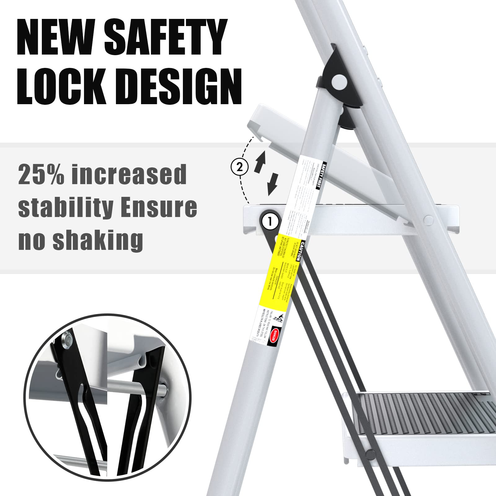 Step Ladder EFFIELER,2 Step Stool Ergonomic Folding Step Stool with Wide Anti-Slip Pedal 430 lbs Sturdy Step Stool for Adults Multi-Use for Household, Kitchen,Office Step Ladder Stool (White)