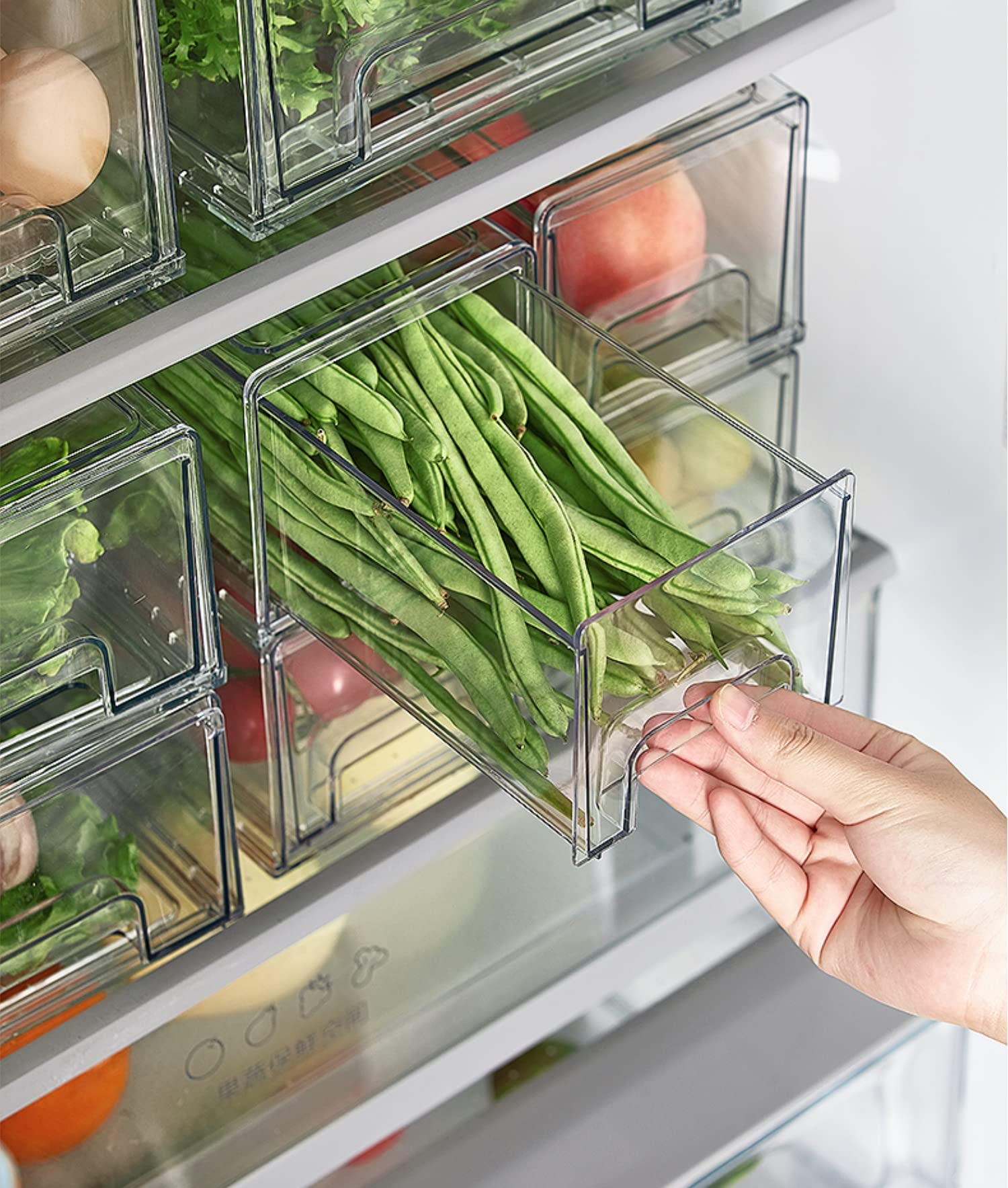 YouLike 2Pack Stackable Refrigerator Organizer Drawer Clear Plastic Kitchen Cabinets Pantry Storage Containers Bedrooms, Bathrooms(13.5”x5”x4.5”)