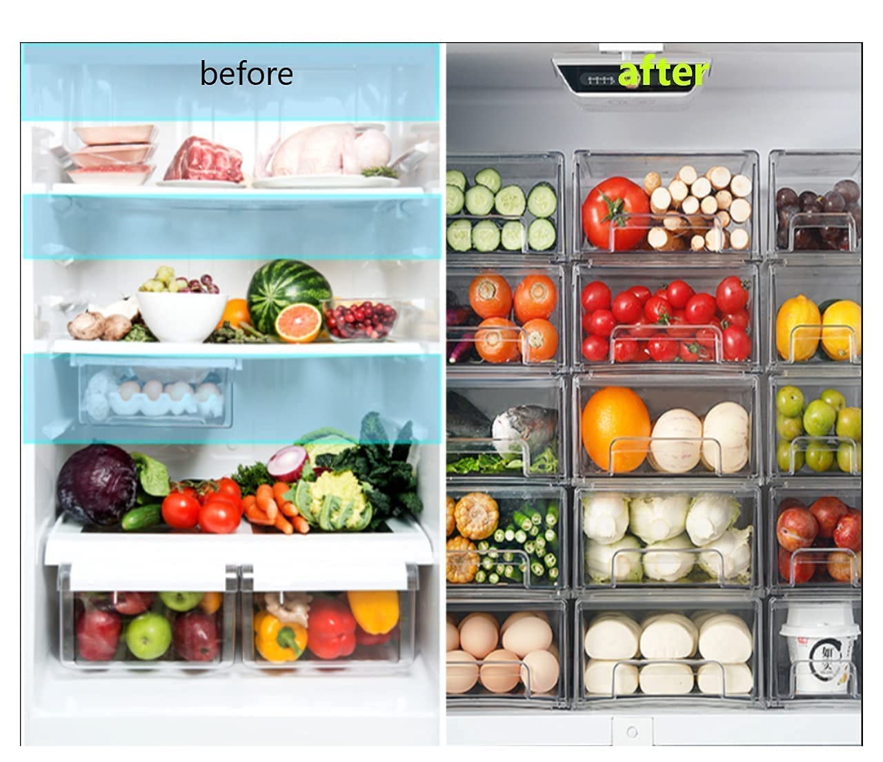 YouLike 2Pack Stackable Refrigerator Organizer Drawer Clear Plastic Kitchen Cabinets Pantry Storage Containers Bedrooms, Bathrooms(13.5”x5”x4.5”)