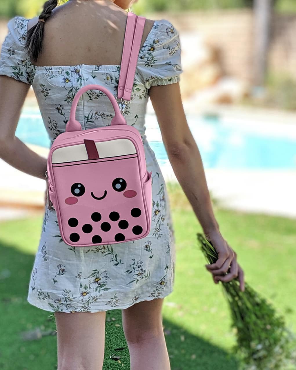 Boba Premium Faux-Leather Backpack, Crossbody, or Purse (Milk Tea)