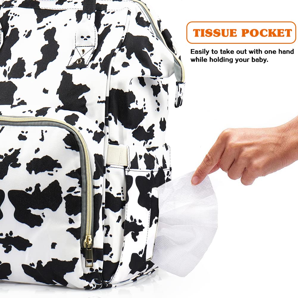 Diaper Bag Backpack for Mom & Dad, Multifunction Waterproof Baby Changing Bags, Large Nappy Bag Backpack (Cow)