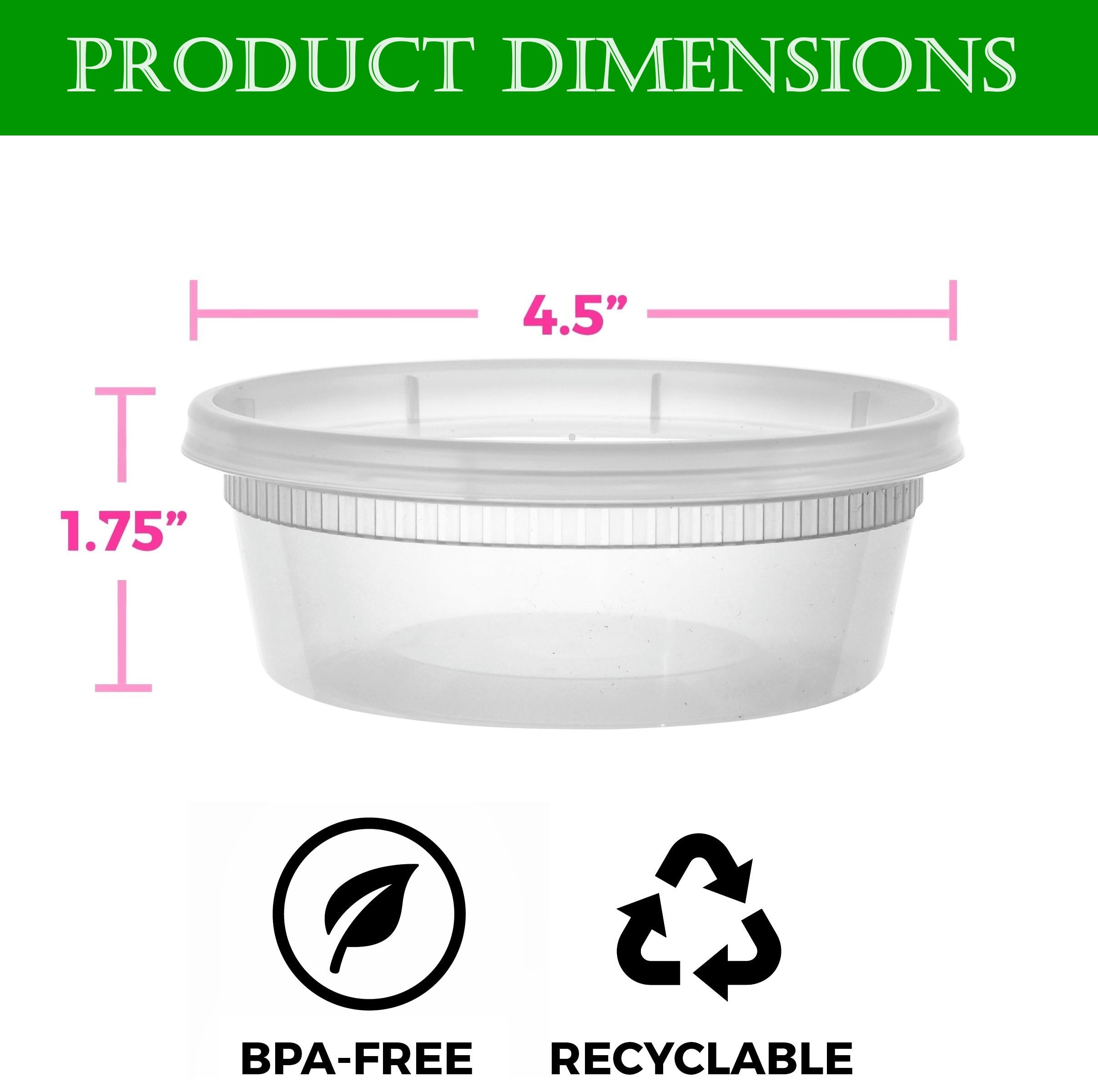 Deli Containers with Lids [8 oz. 50 Pack] Disposable Clear Lunch Containers Leakproof | Plastic Round Food Storage Containers | Freezer Containers for Food