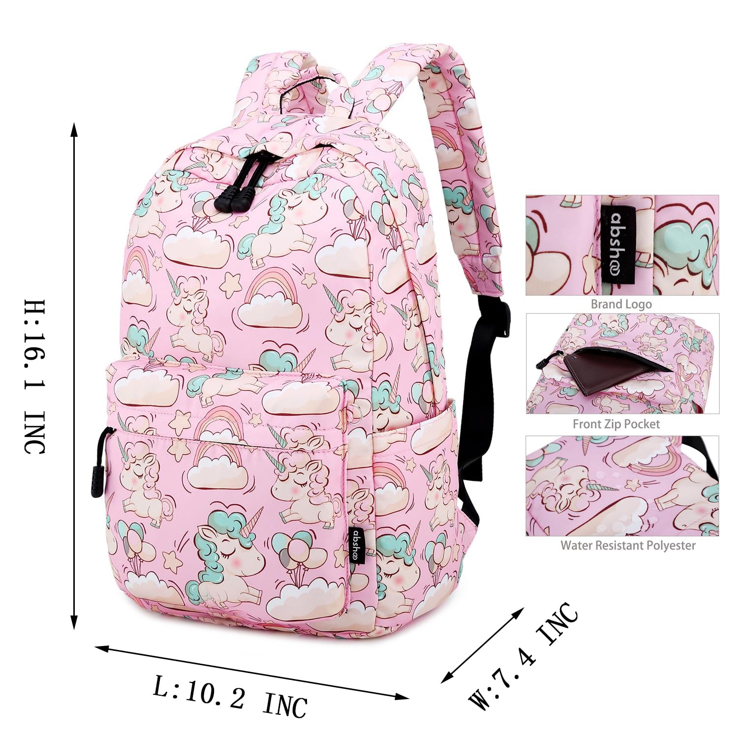abshoo Cute Lightweight Kids School Bookbags Unicorn Girls Backpacks With Lunch Bag (Unicorn Pink Set G3)