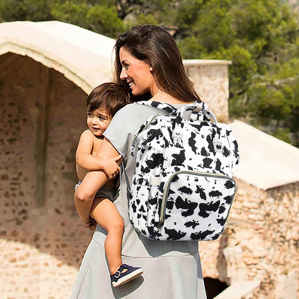 Diaper Bag Backpack for Mom & Dad, Multifunction Waterproof Baby Changing Bags, Large Nappy Bag Backpack (Cow)